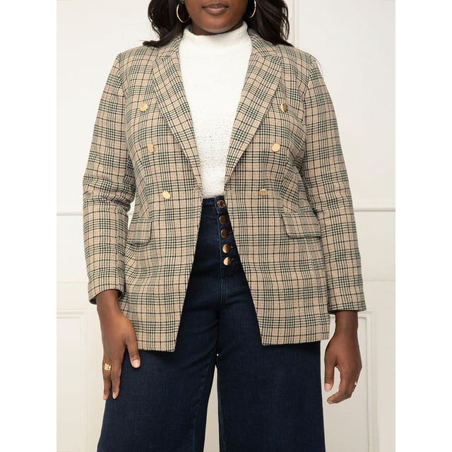 ELOQUII Elements Women's Plus Fitted Angular Tweed Blazer - Walmart.com