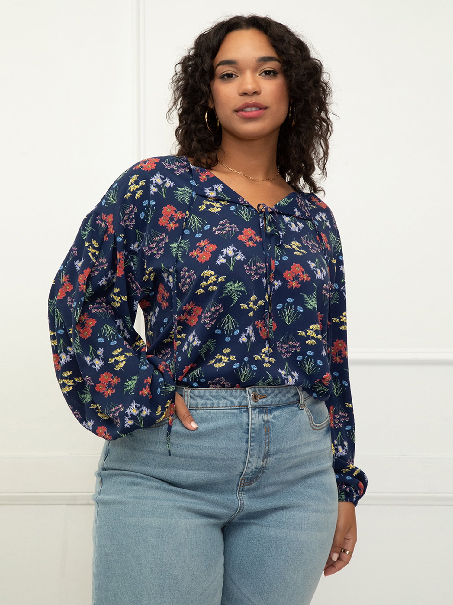 ELOQUII Elements Women's Plus Size Balloon Sleeve Blouse - Walmart.com