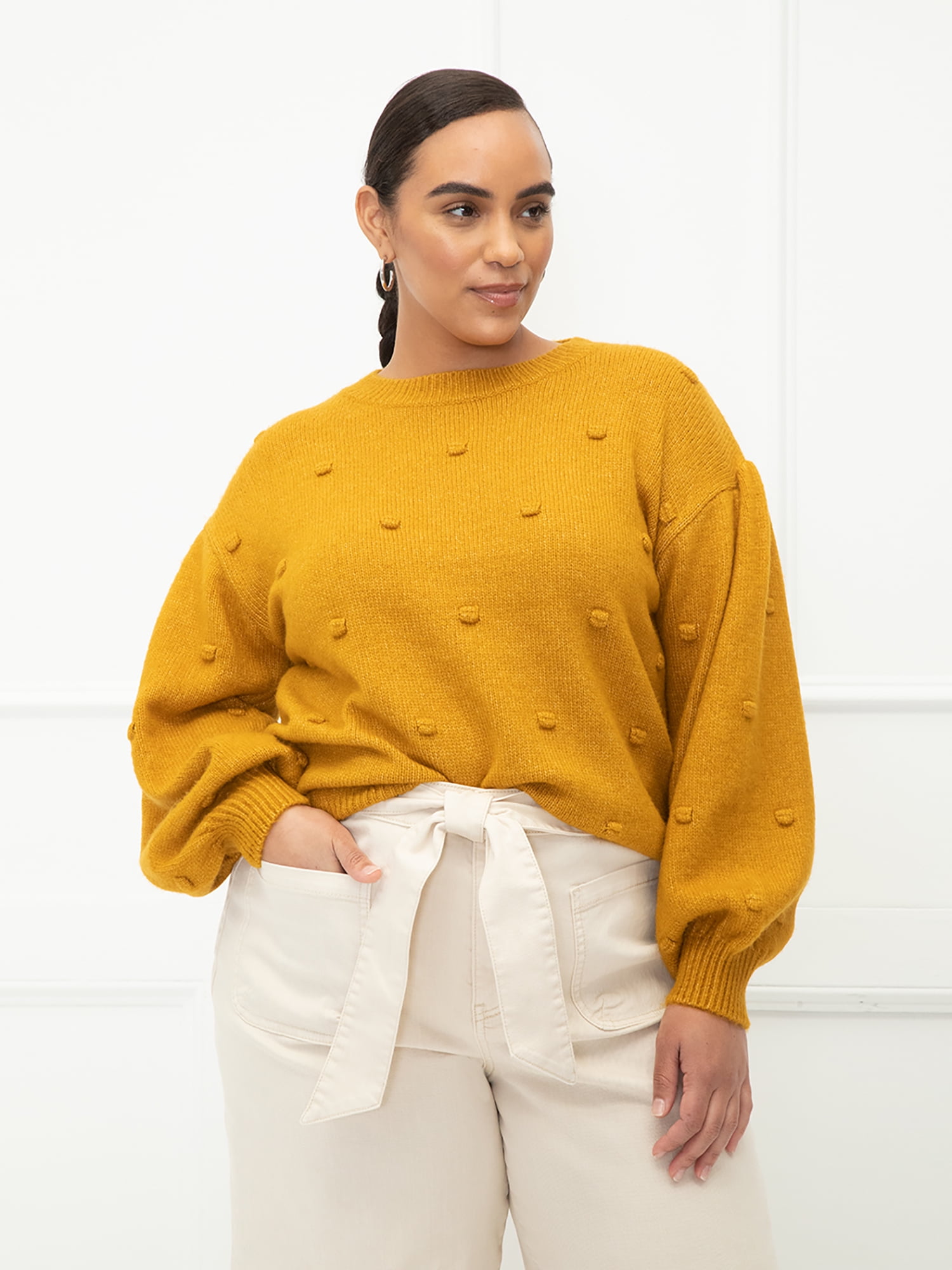 ELOQUII Elements Women's Plus Size Balloon Sleeve Bobble Sweater ...