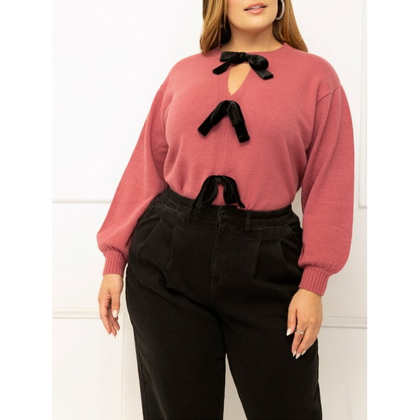 Eloquii Elements Womens Plus Size Bow Sweater Midweight