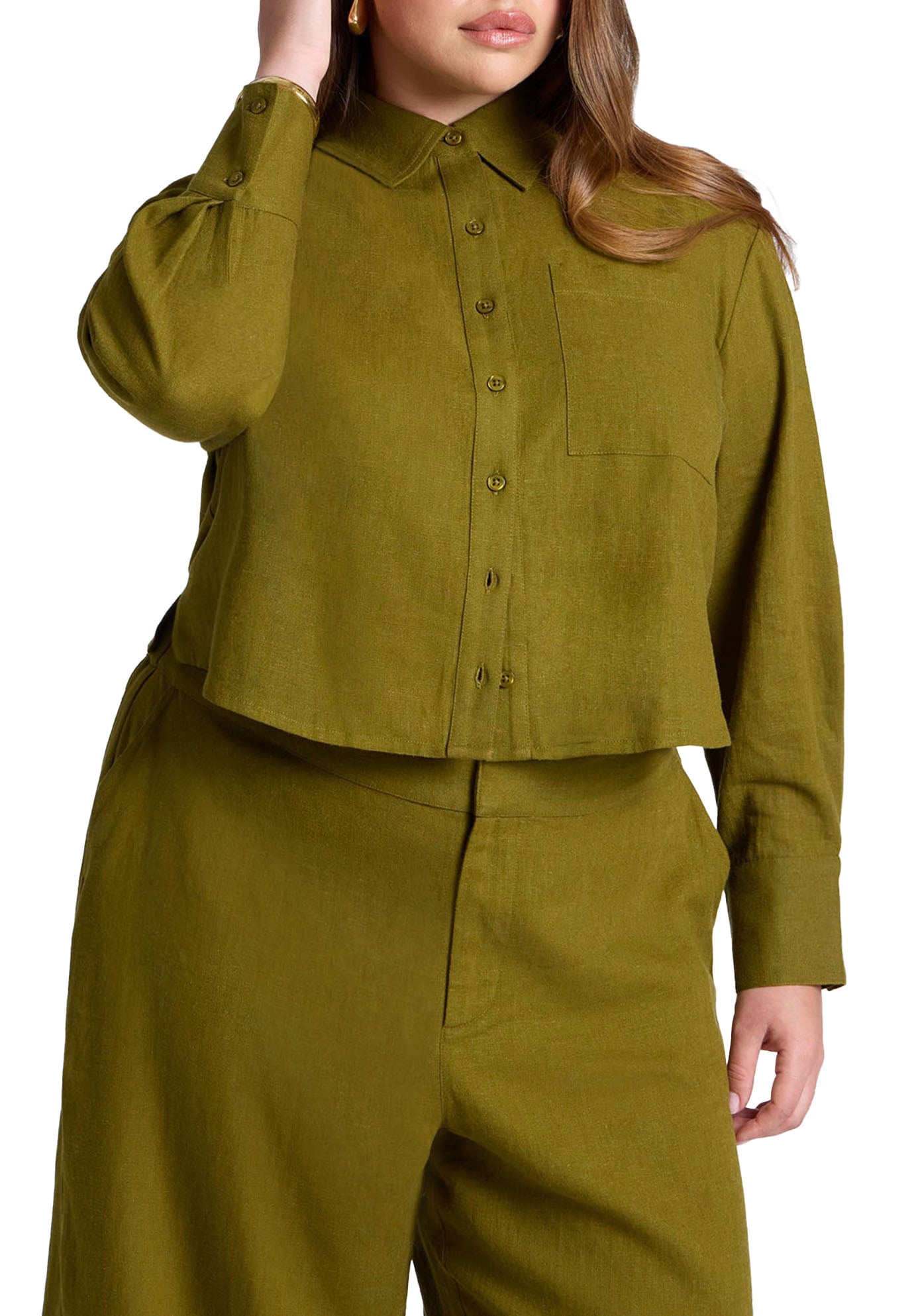 ELOQUII Elements Women's Plus Size Boxy Button Down Shirt - Walmart.com