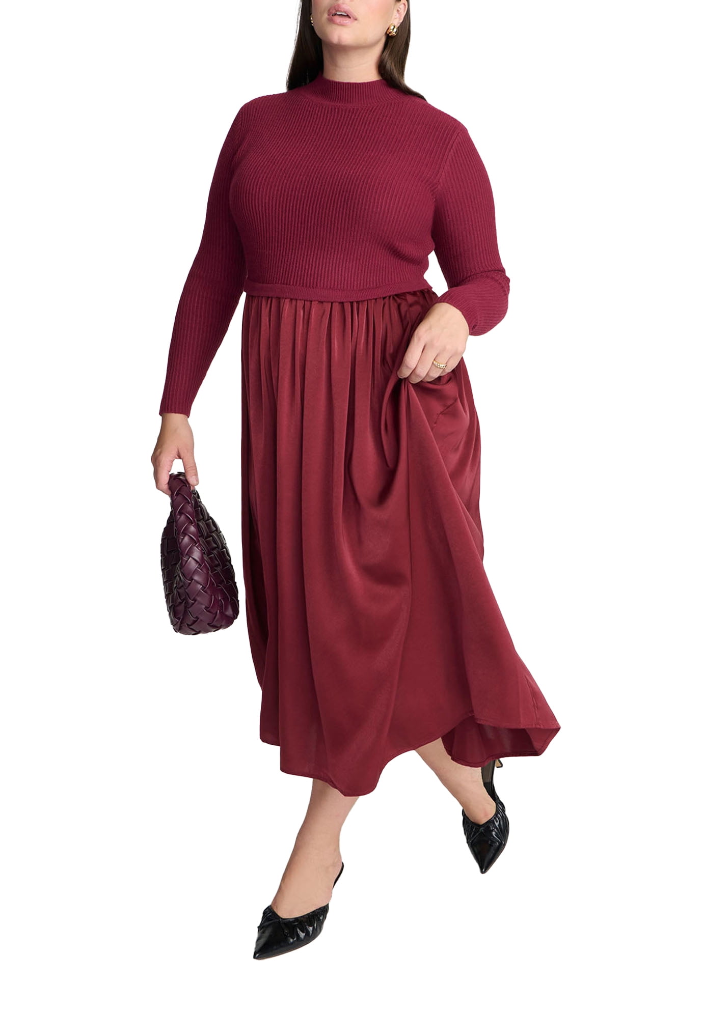 ELOQUII Elements Women's Plus Size Mockneck Twofer Midi Dress - Walmart.com