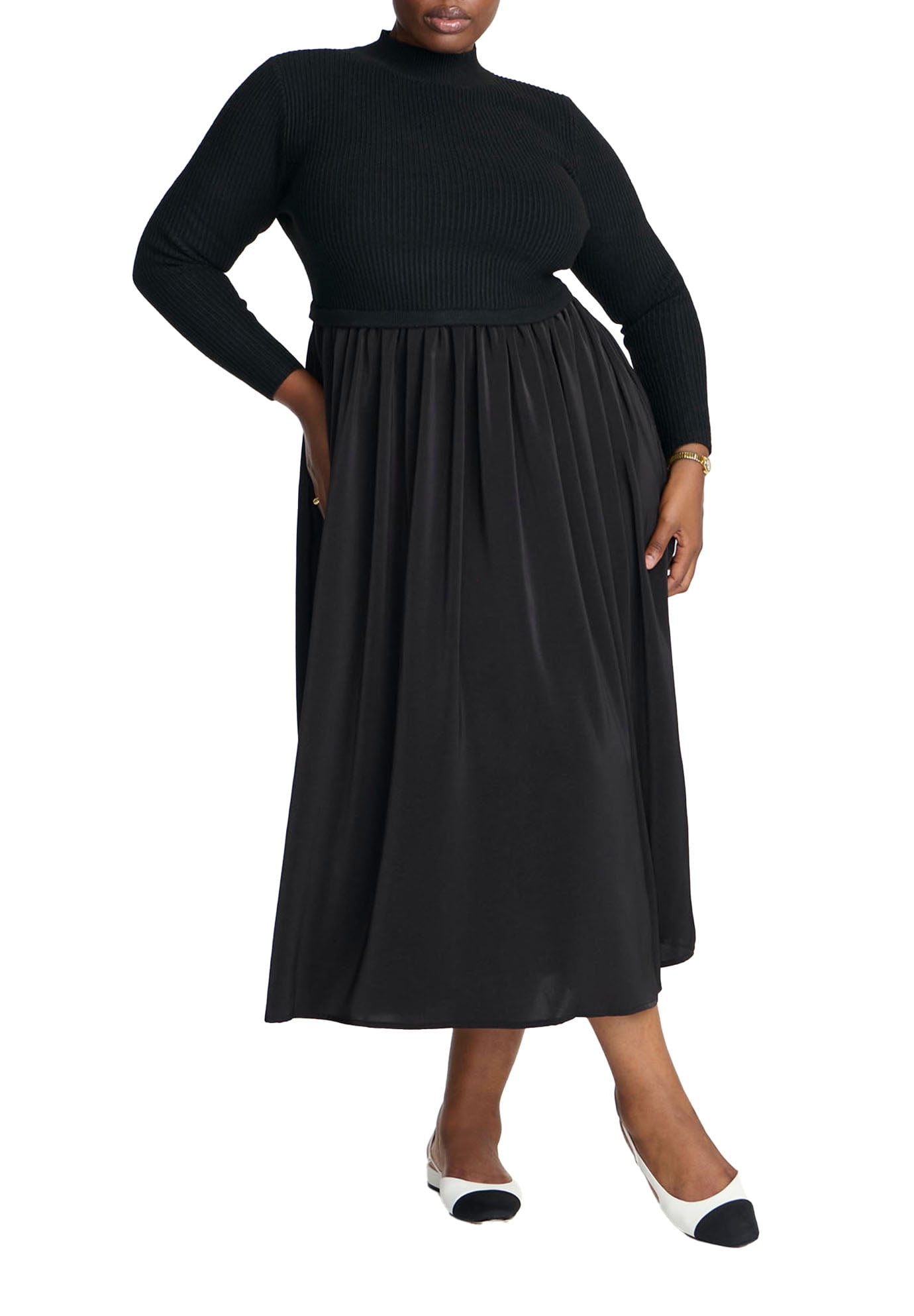 ELOQUII Elements Women's Plus Size Mockneck Twofer Midi Dress - Walmart.com