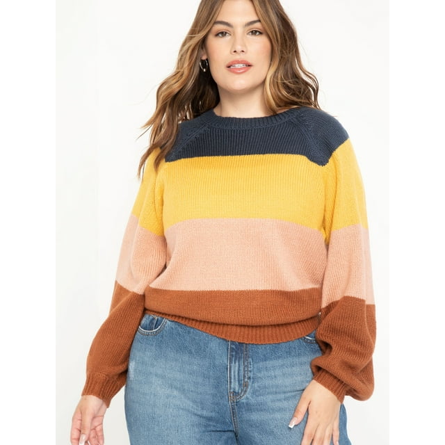ELOQUII Elements Women's Plus Size Multi Striped Sweater - Walmart.com