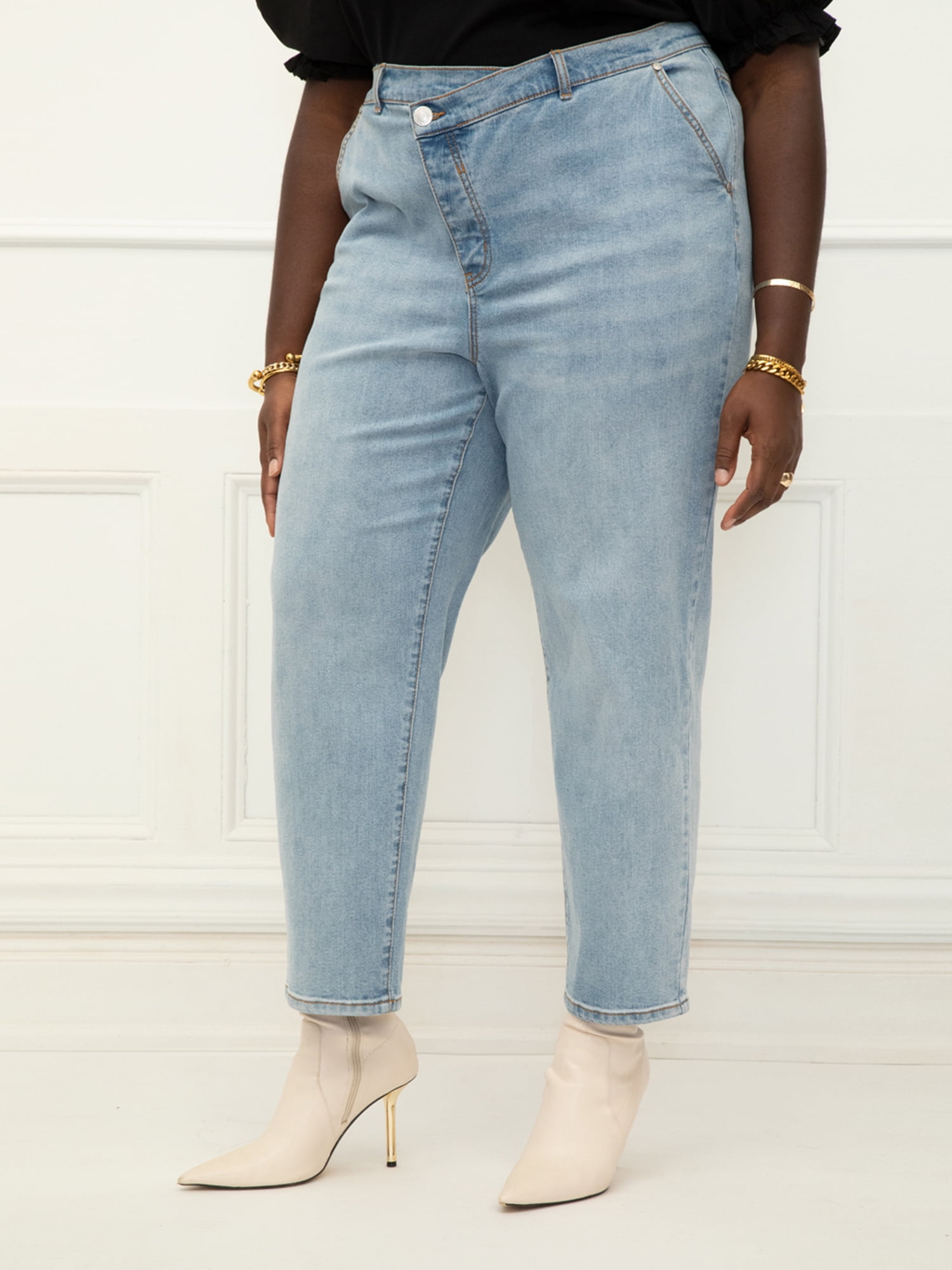ELOQUII Elements Women's Plus Size Overlap Waist Jeans - Walmart.com