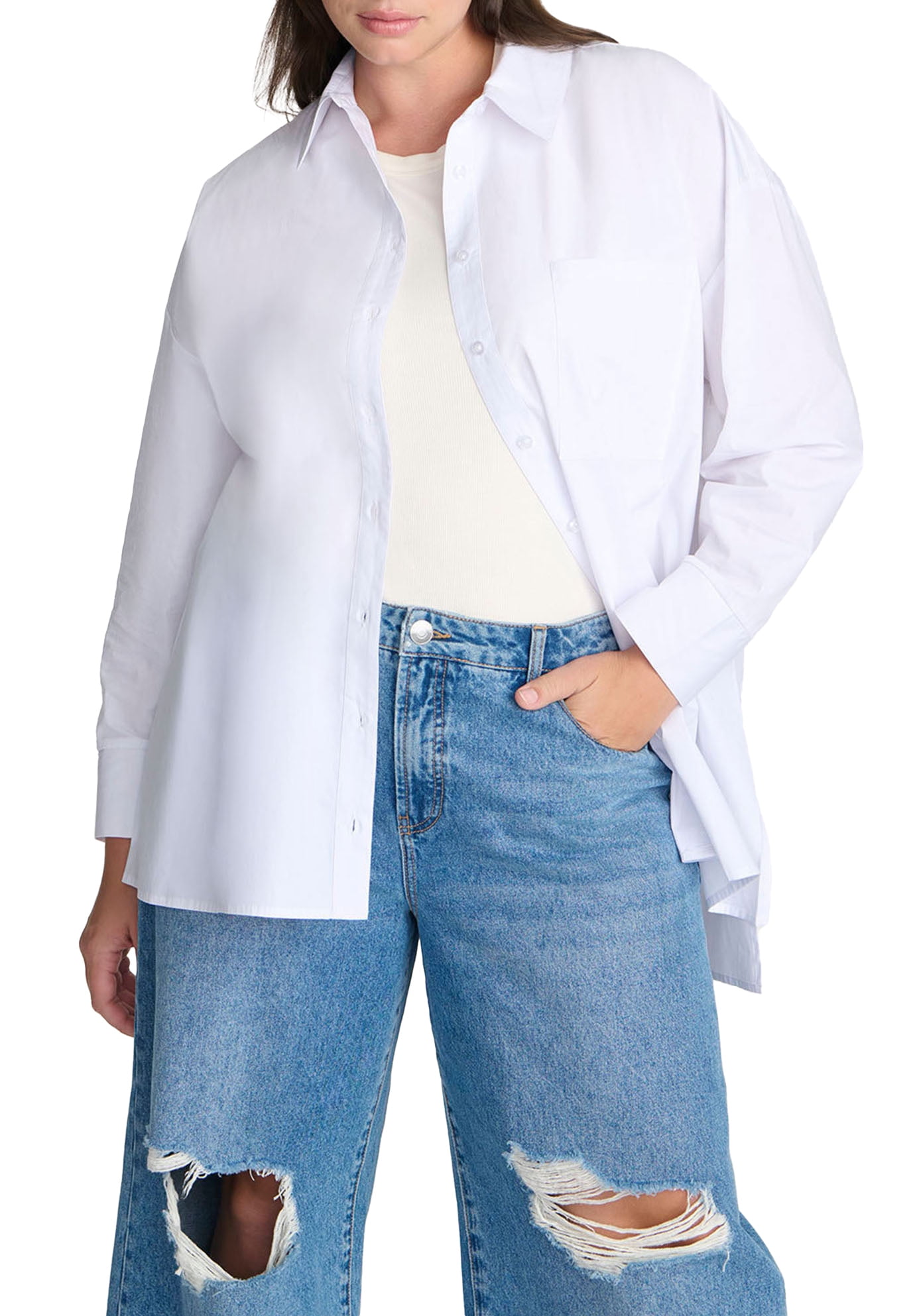 ELOQUII Elements Women's Plus Size Oversized Button Down Top - Walmart.com