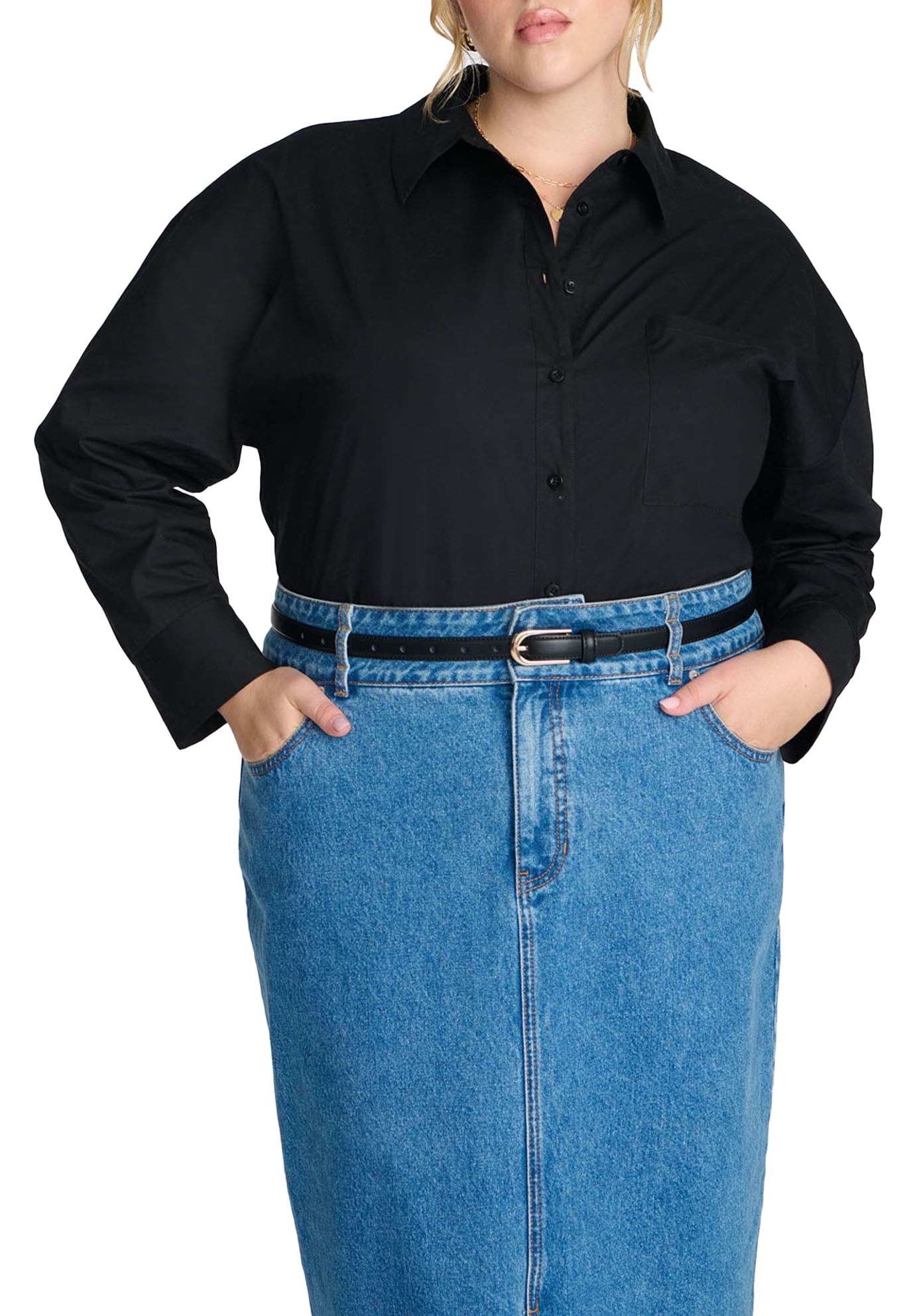 ELOQUII Elements Women's Plus Size Oversized Button Down Top - Walmart.com