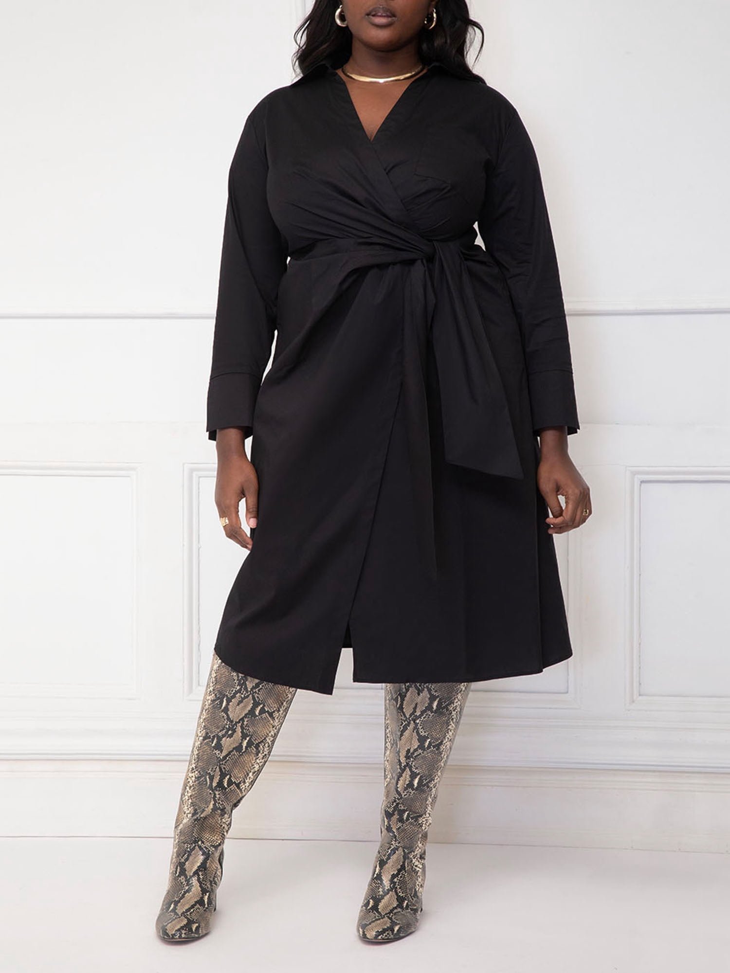 ELOQUII Elements Women's Plus Size Side-Tie Shirt Dress - Walmart.com