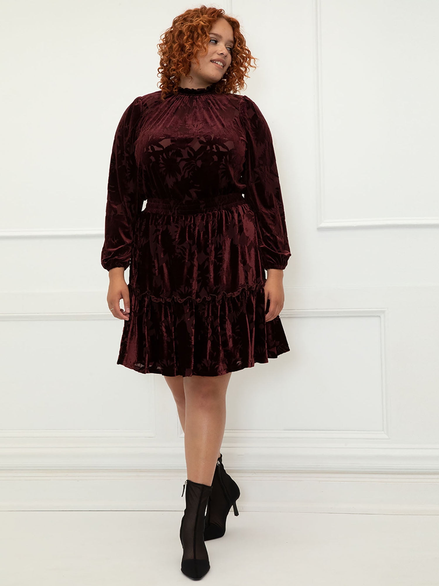 ELOQUII Elements Women's Plus Size Velvet Burnout Mini Dress - Walmart.com
