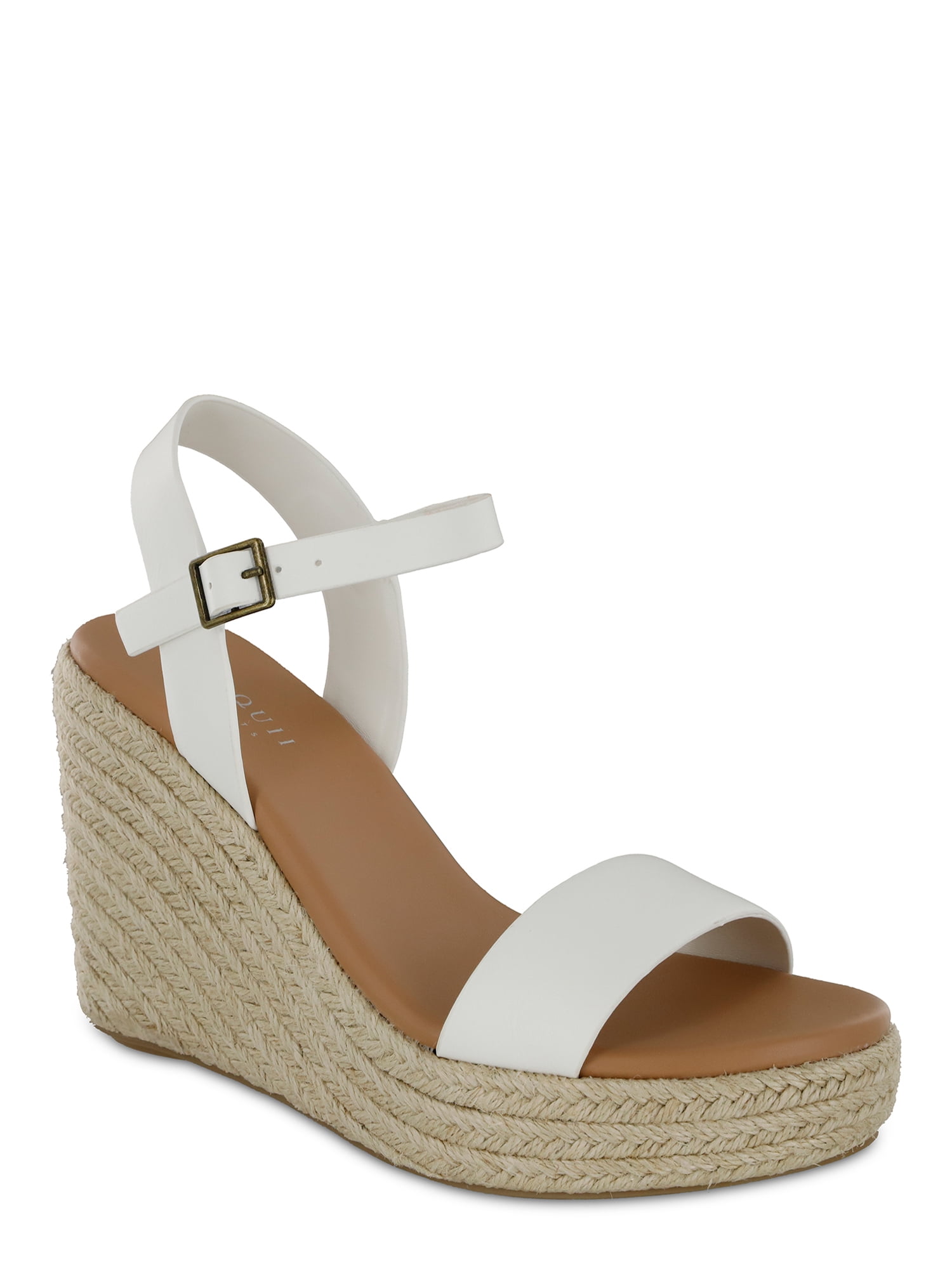 ELOQUII Elements Women's Wide Width Raffia Wedge Sandals - Walmart.com