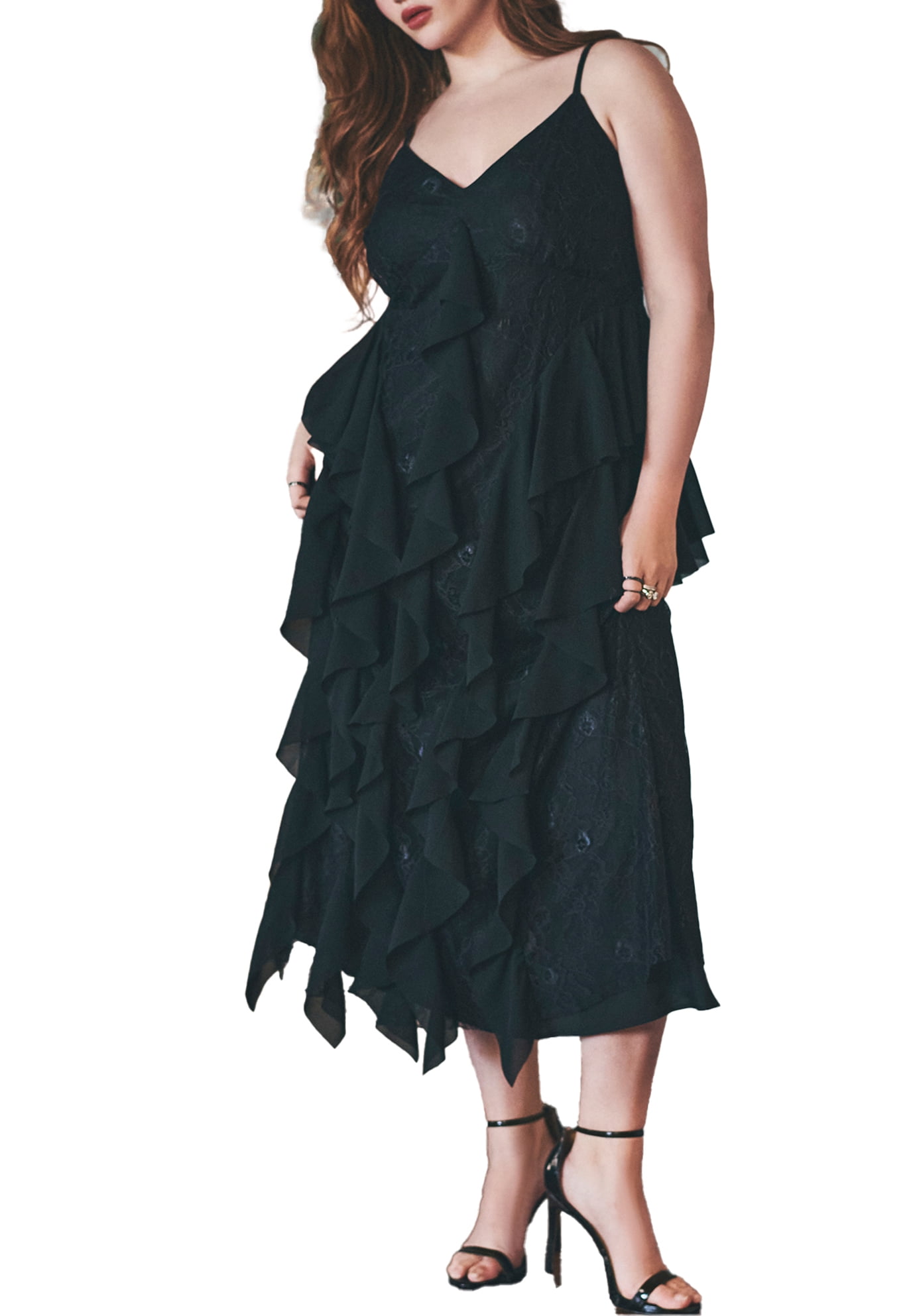 ELOQUII Women's Plus Size Cascade Lace Slip Dress - Walmart.com