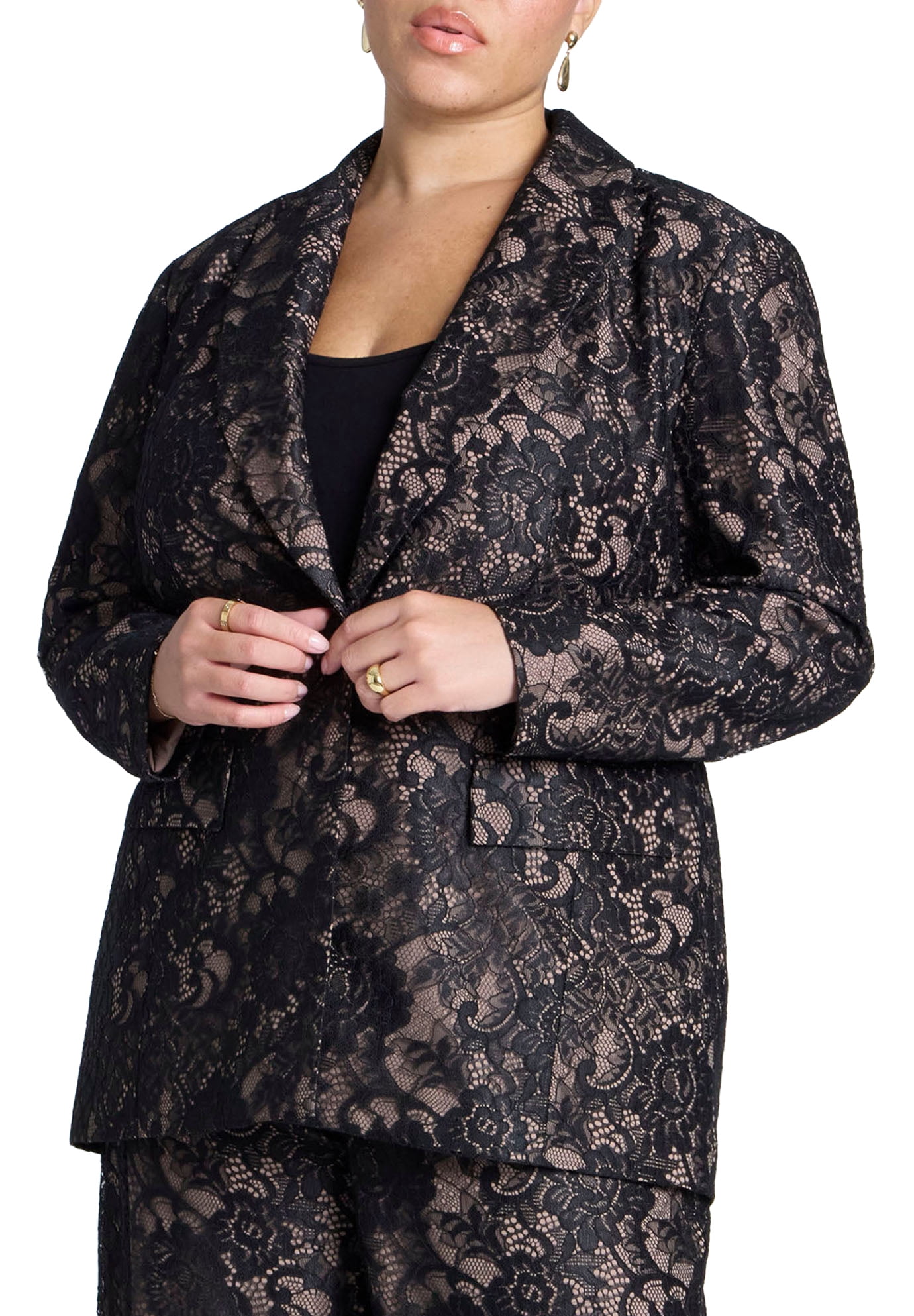 ELOQUII Women's Plus Size Contrast Lining Lace Blazer - Walmart.com