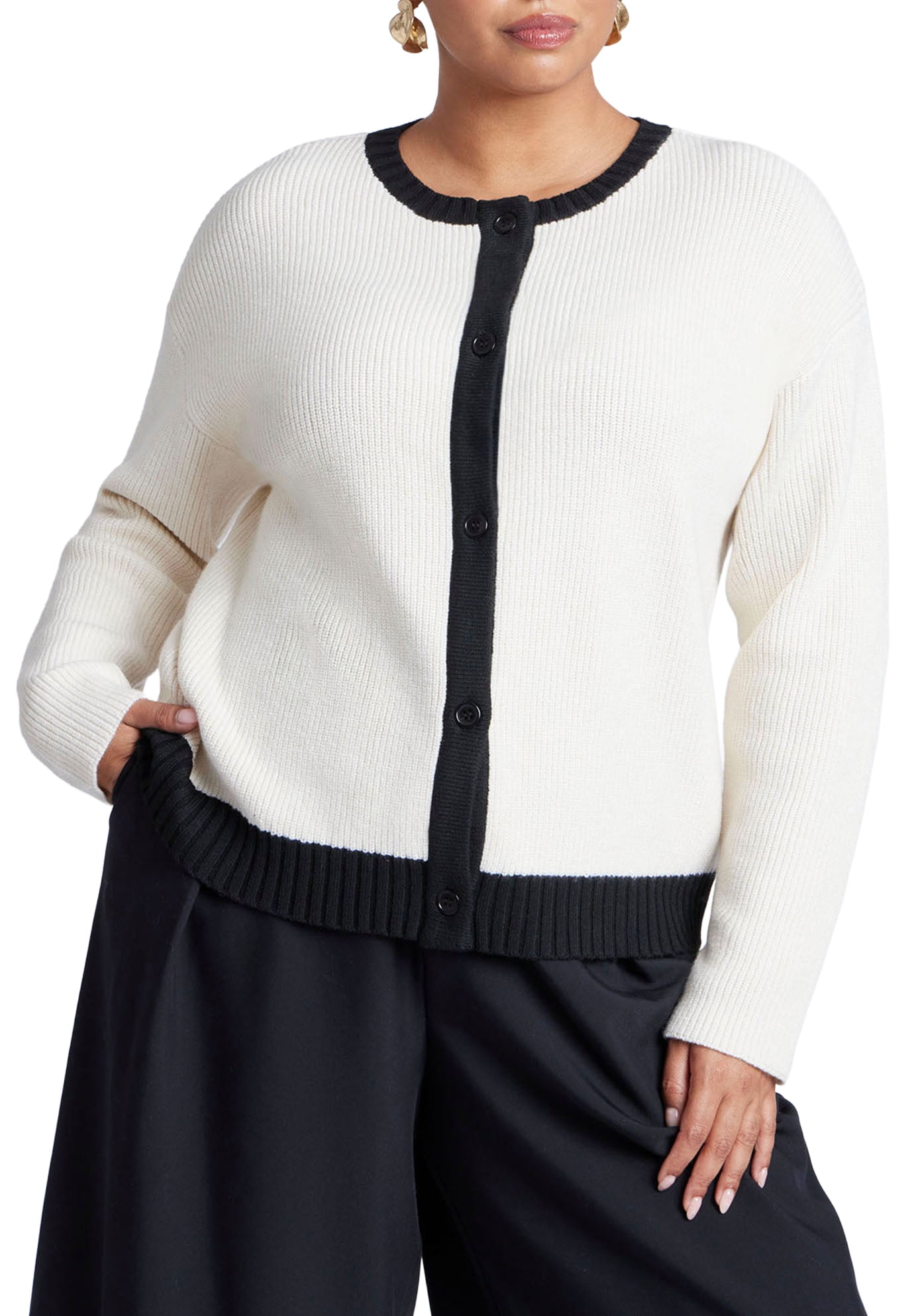 ELOQUII Women's Plus Size Contrast Placket Cardigan - Walmart.com