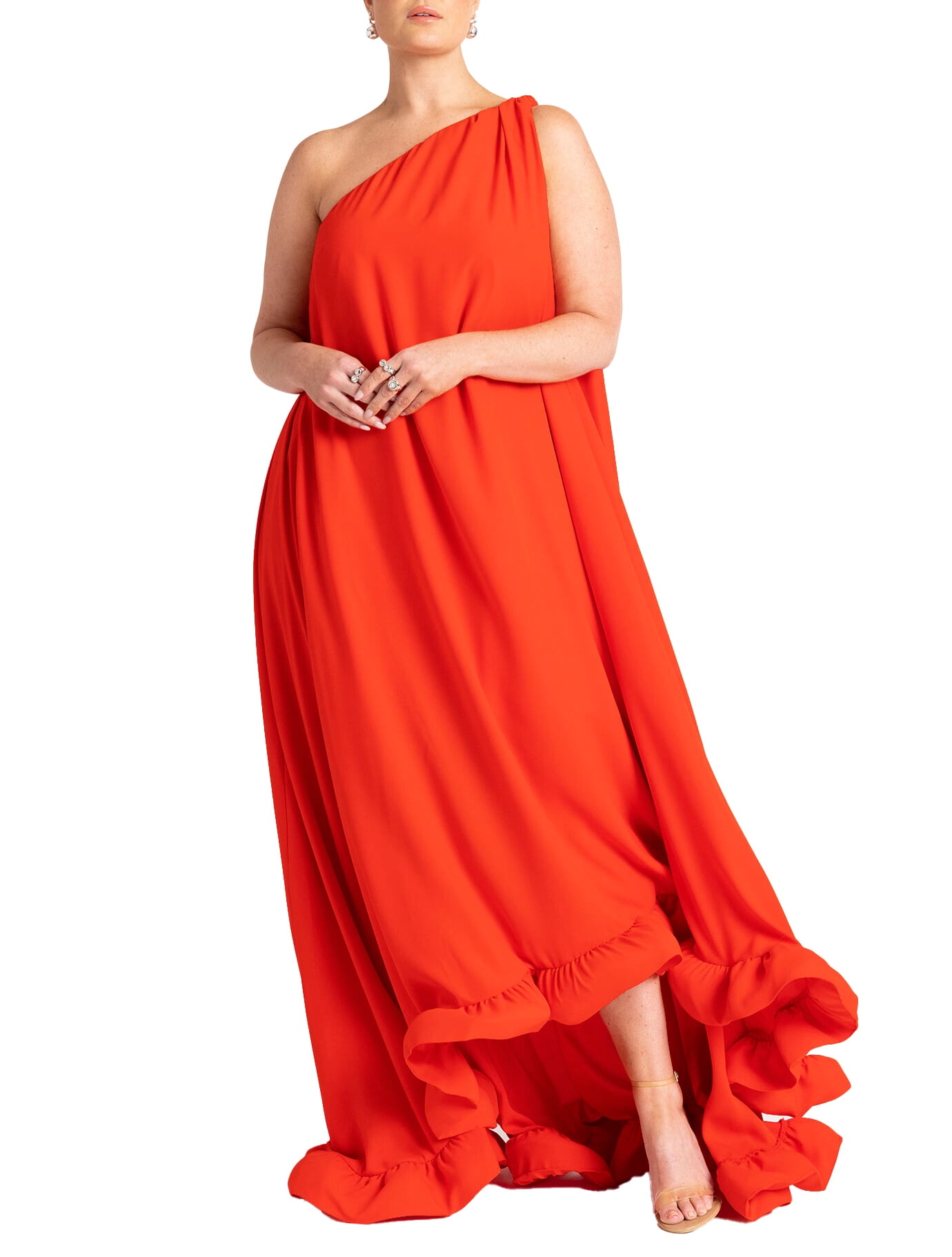 ELOQUII Women's Plus Size Dramatic One-Shoulder Ruffle Gown - Walmart.com