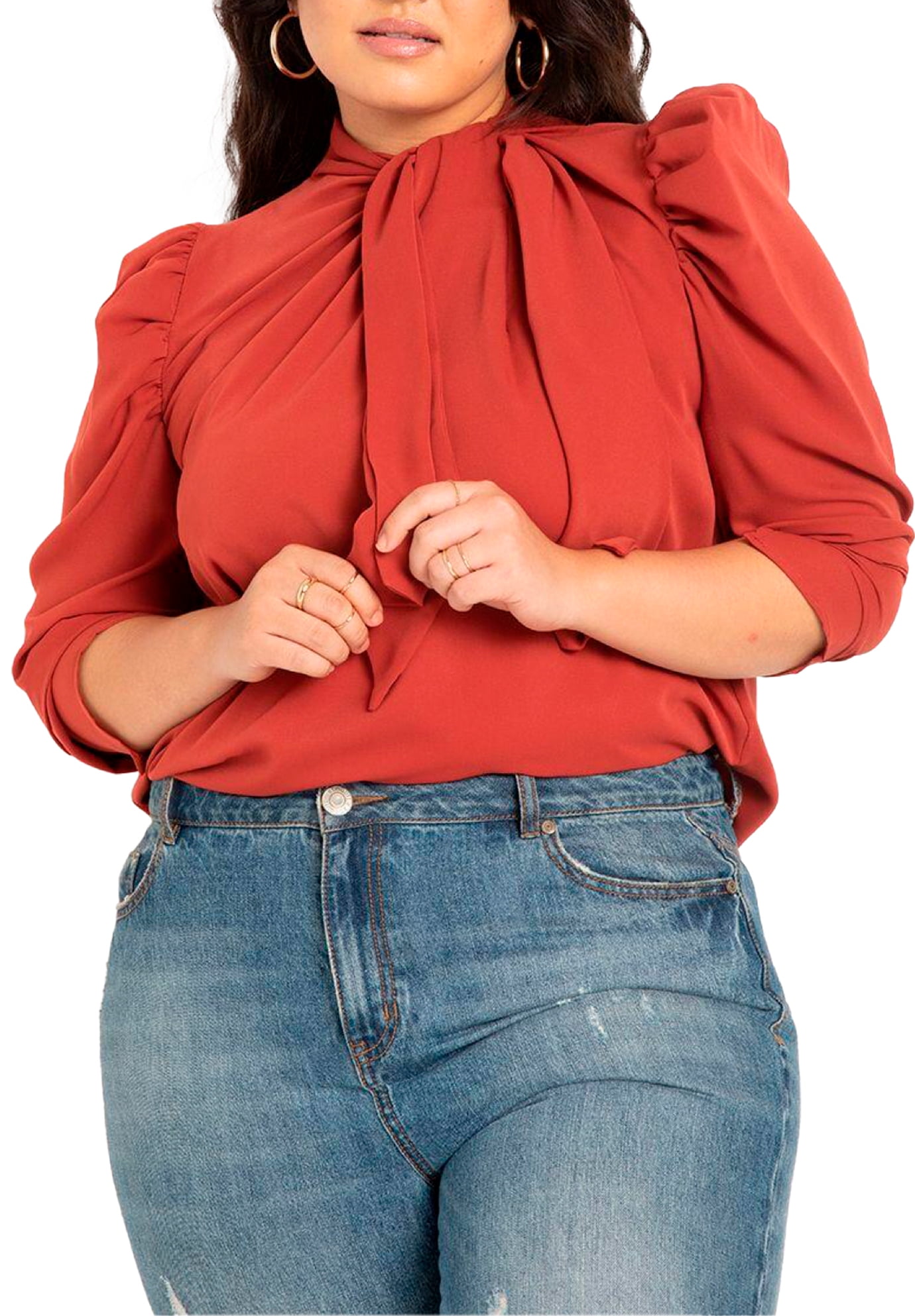 ELOQUII Women's Plus Size Drape Front Blouse - Walmart.com