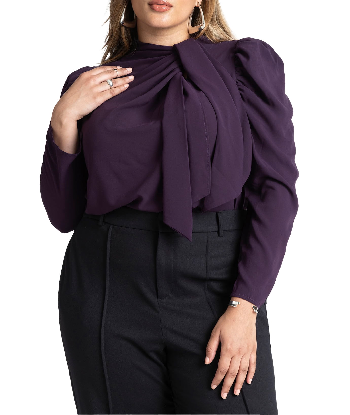 ELOQUII Women's Plus Size Drape Front Blouse - Walmart.com