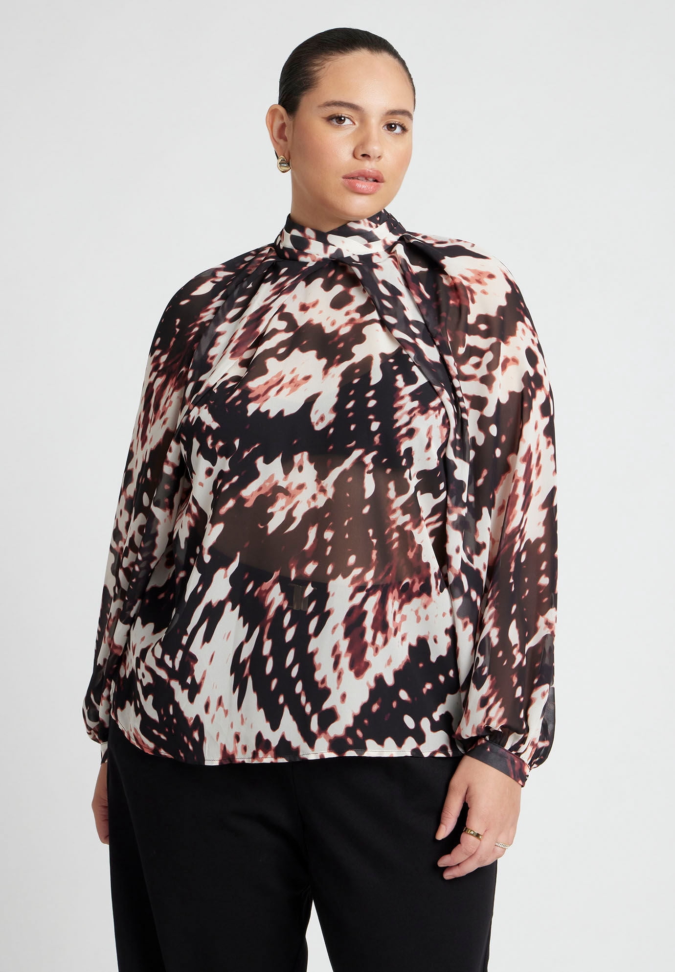 ELOQUII Women's Plus Size Draped Sleeve Chiffon Top - Walmart.com