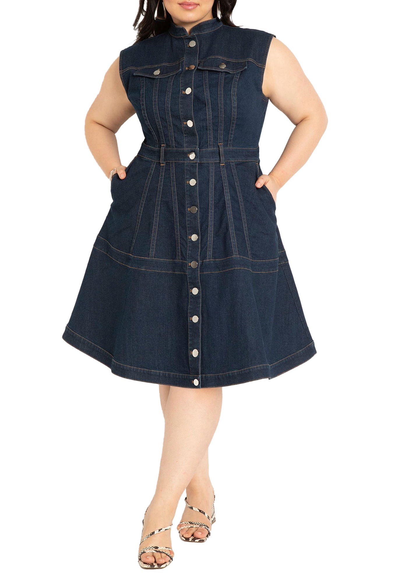 ELOQUII Women's Plus Size Fit & Flare Denim Dress - Walmart.com