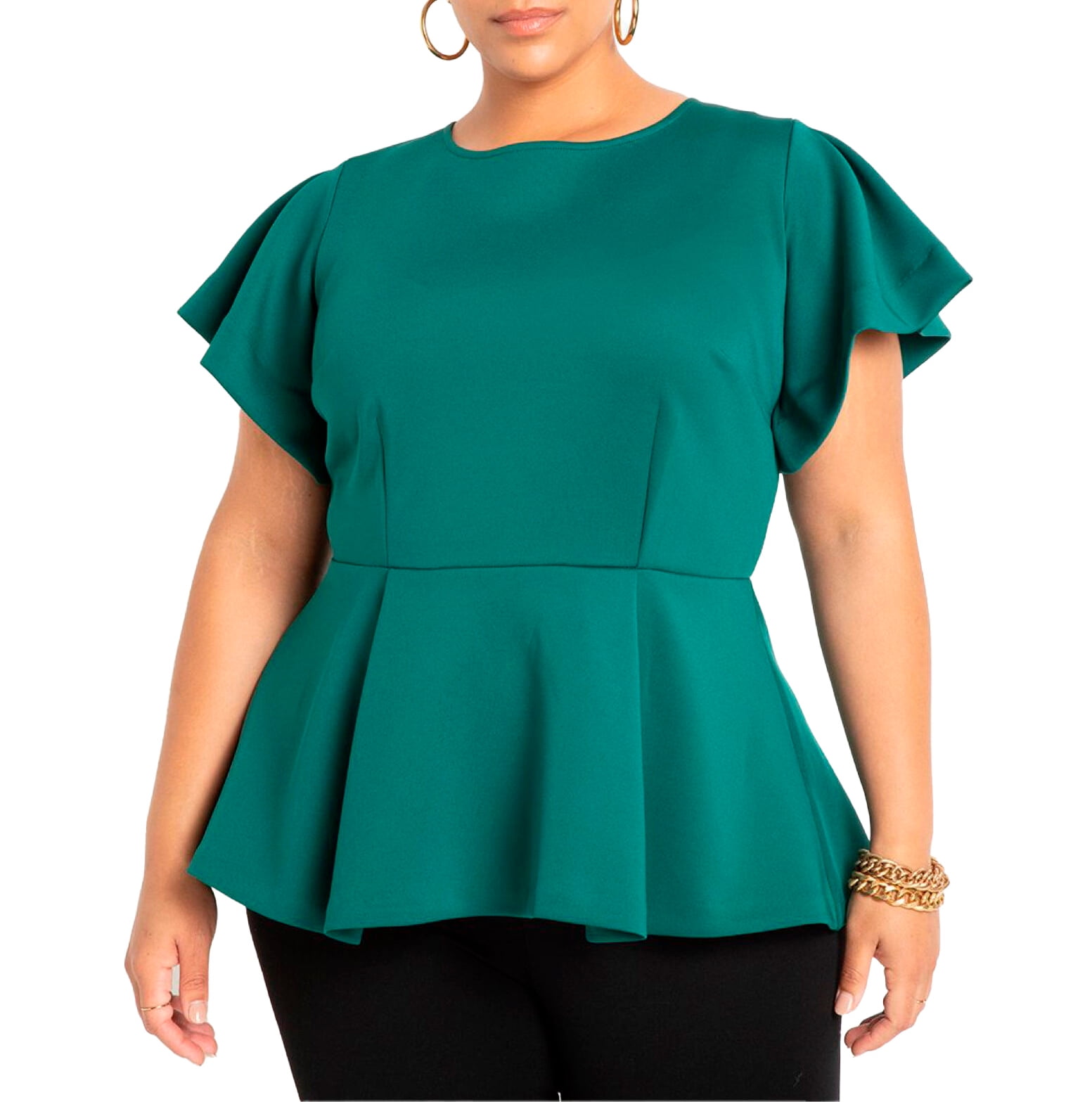 Eloquii Womens Plus Size Flare Sleeve Peplum Top
