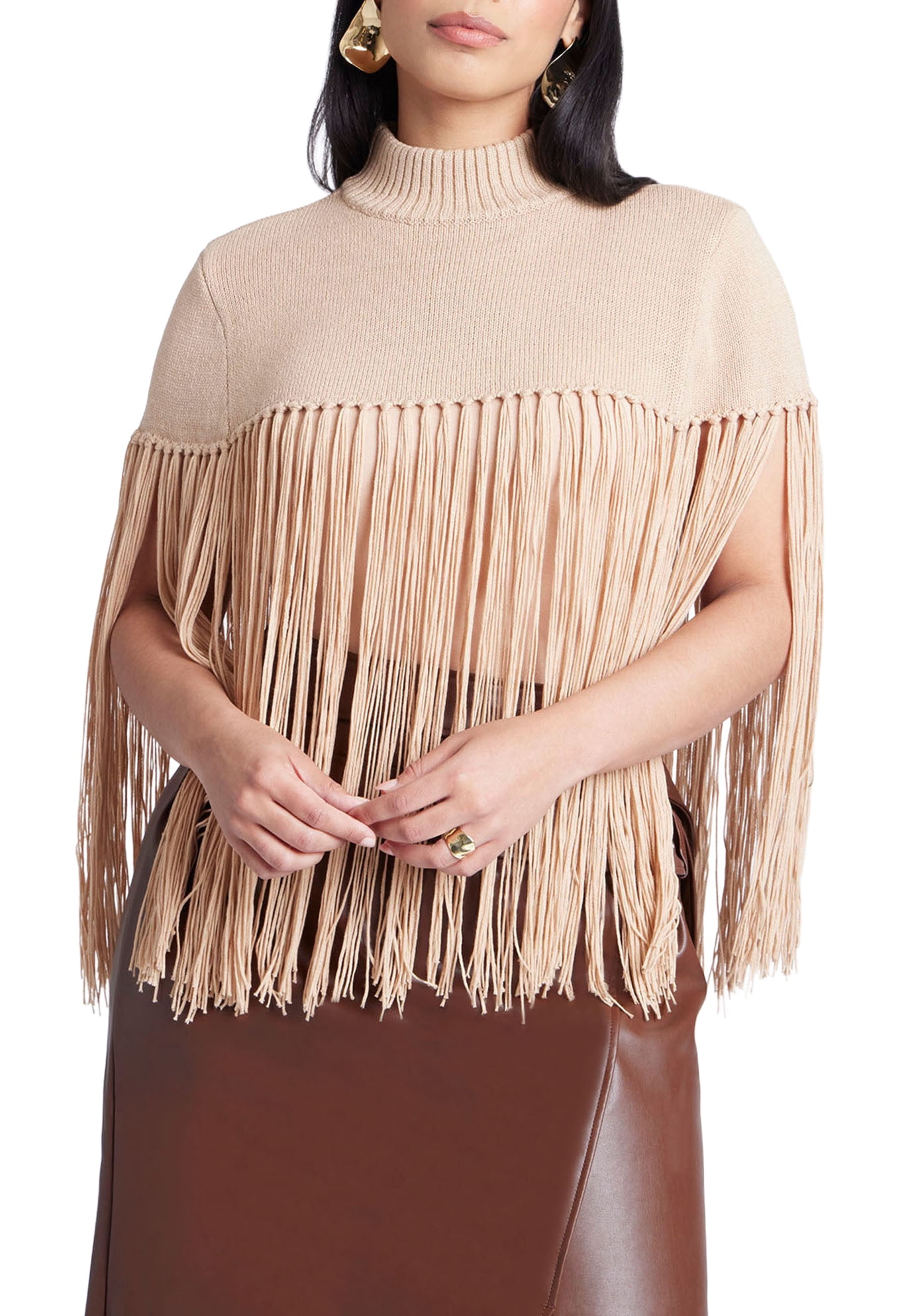 ELOQUII Women's Plus Size Fringe Half Sweater - Walmart.com
