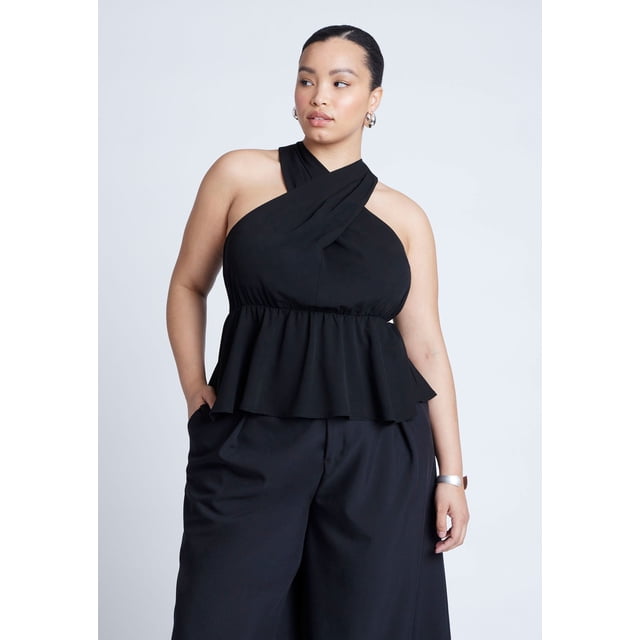 ELOQUII Women's Plus Size Halter Top With Peplum - Walmart Business ...