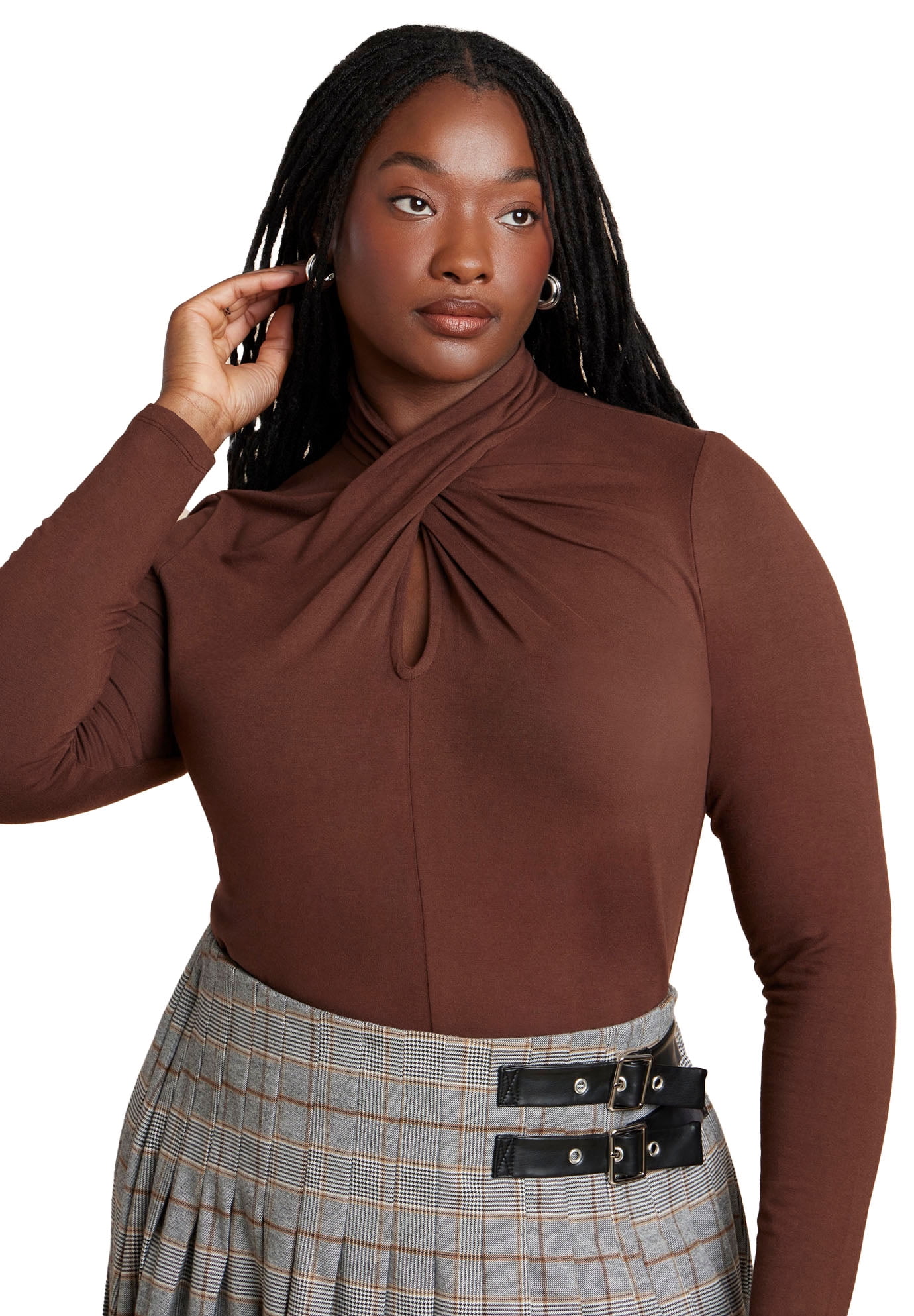 ELOQUII Women's Plus Size Keyhole Twist Drape Top - Walmart.com