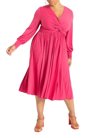 ELOQUII Women's Plus Size Knot Front Pleated Skirt Dress - Walmart.com