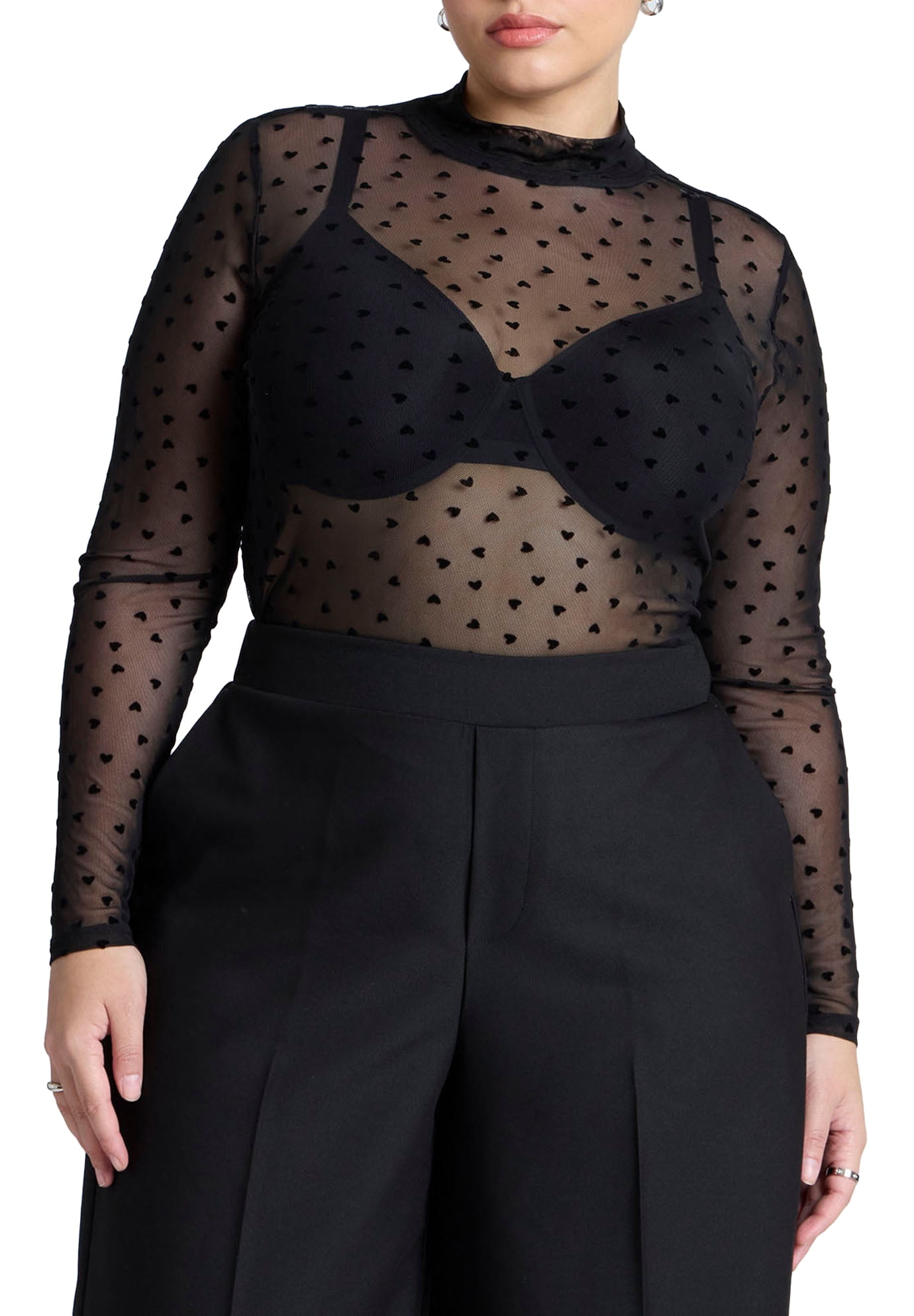 ELOQUII Women's Plus Size Mesh Heart Top - Walmart.com