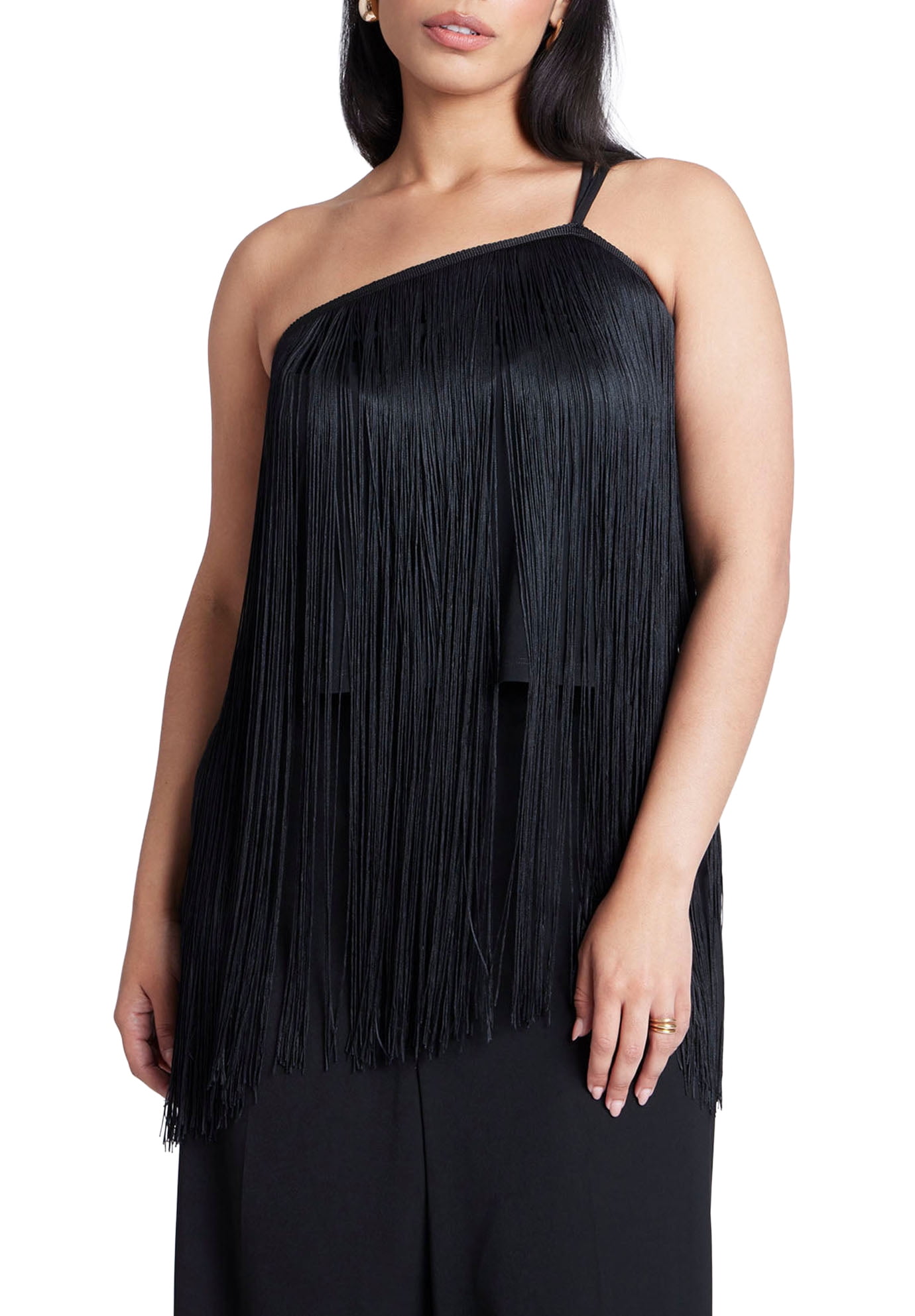 ELOQUII Women's Plus Size One-Shoulder Fringe Top - Walmart.com