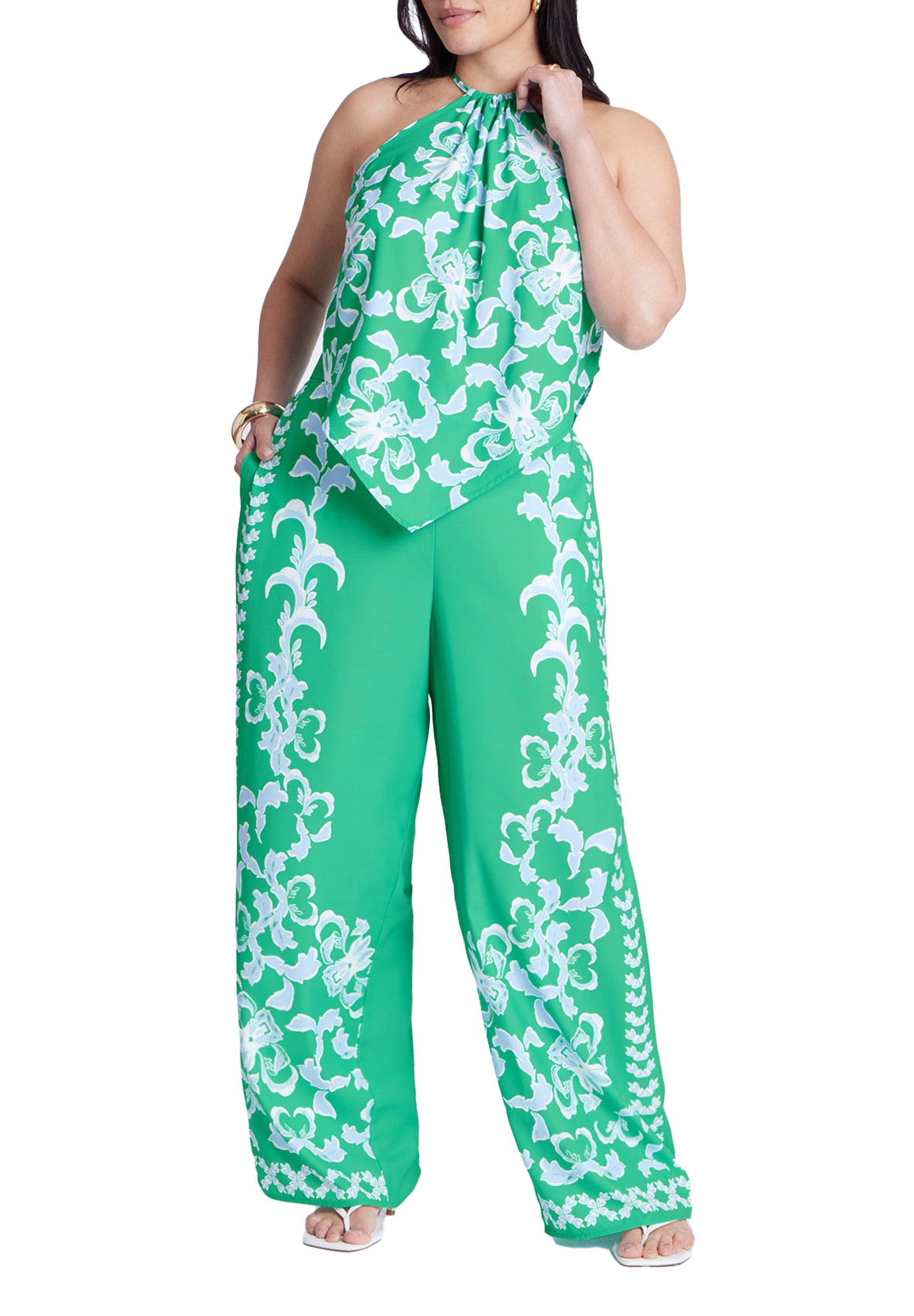 ELOQUII Women's Plus Size Placed Print Pull On Pant - Walmart.com