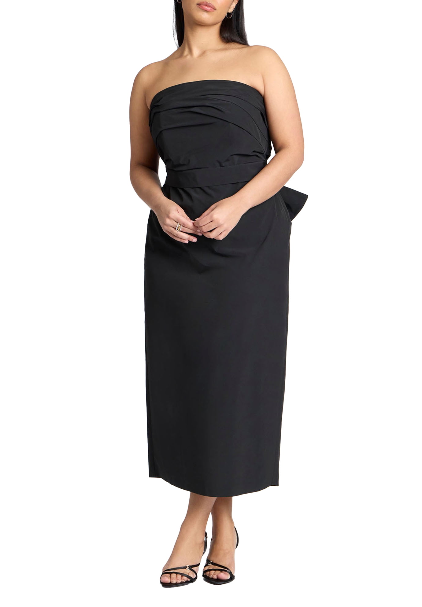 ELOQUII Women's Plus Size Pleated Bodice Bow Detail Dress - Walmart.com