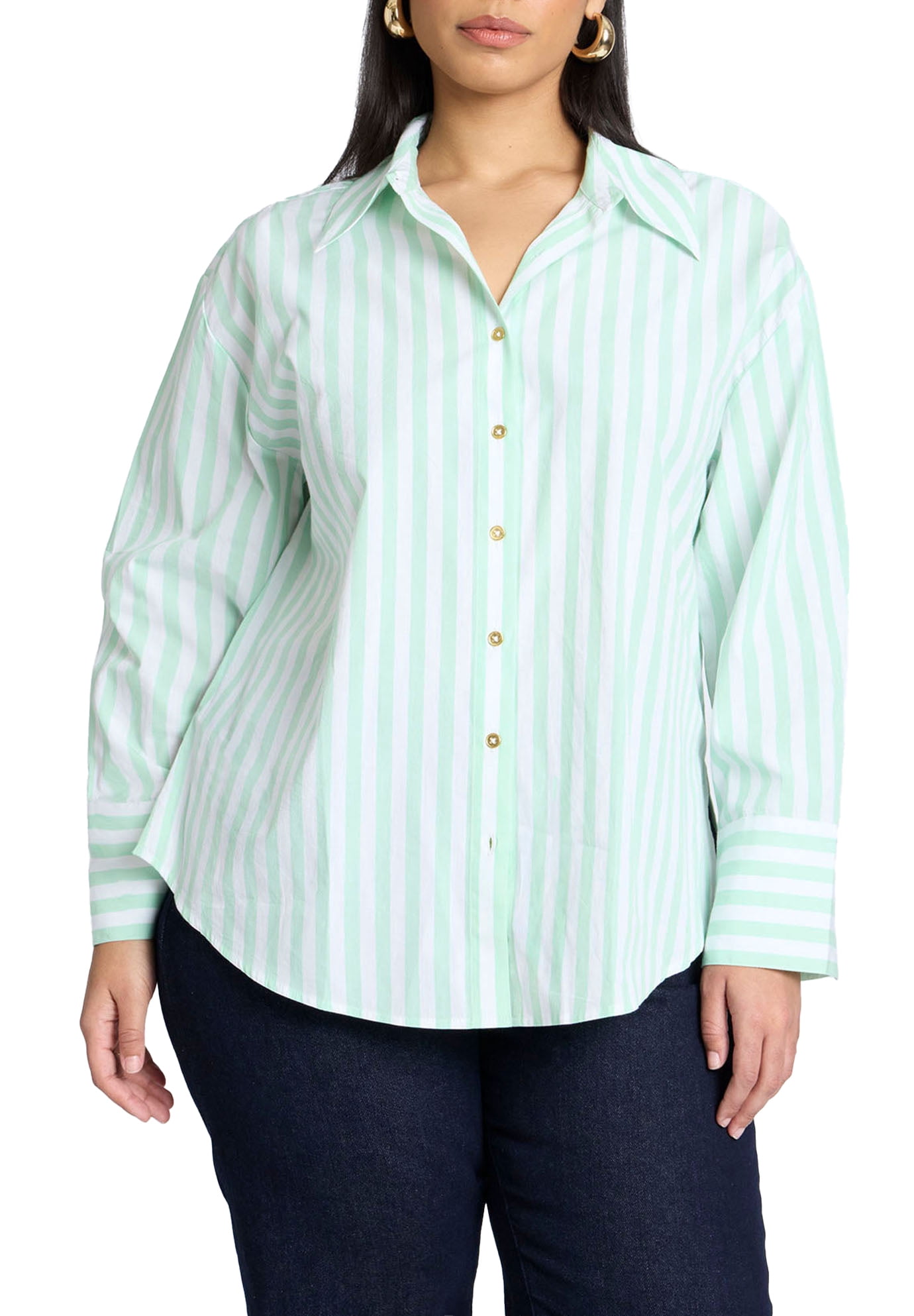 ELOQUII Women's Plus Size Preppy Striped Button Down - Walmart.com