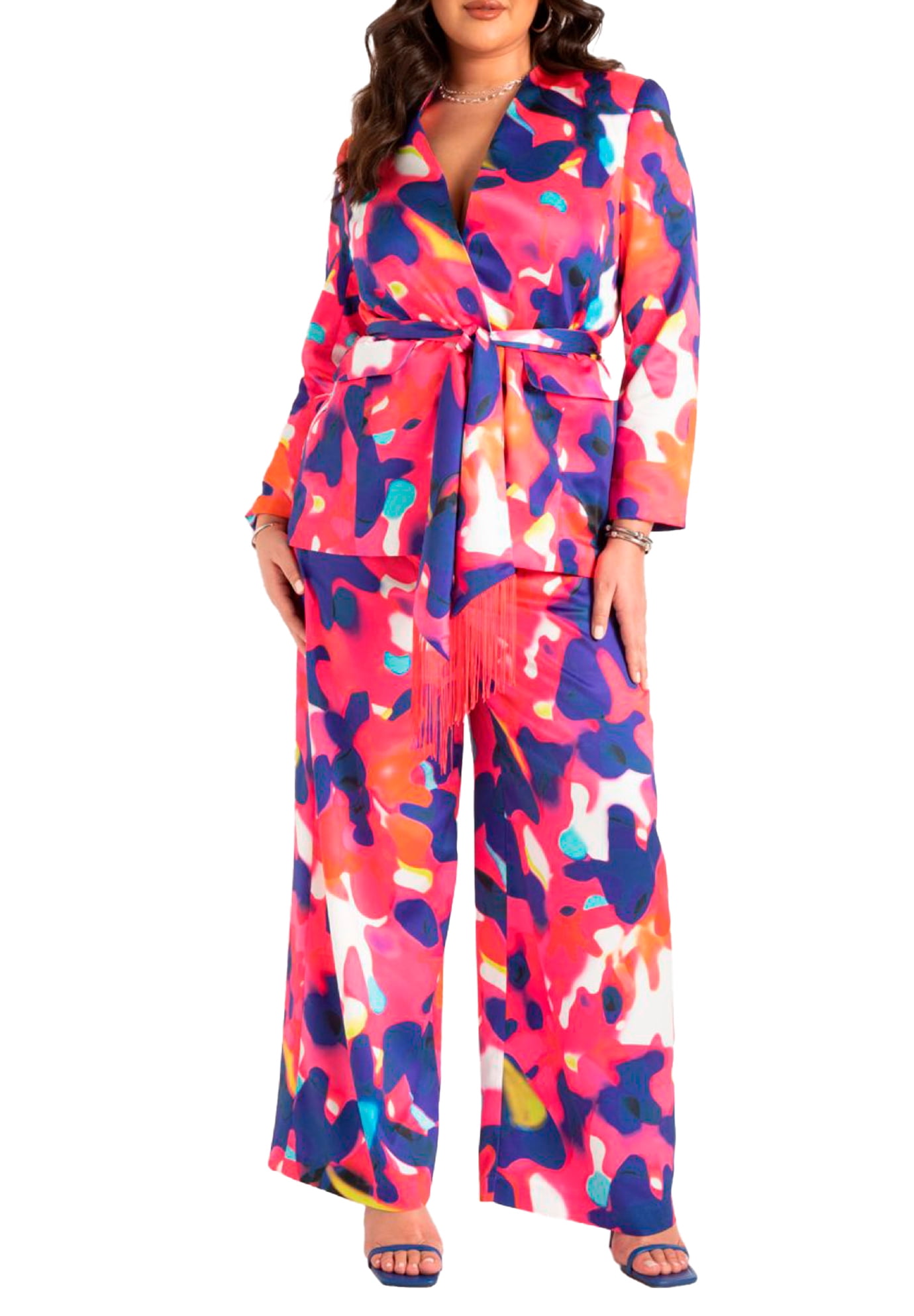 Eloquii Womens Plus Size Printed Wide Leg Pant 18 Color Drip