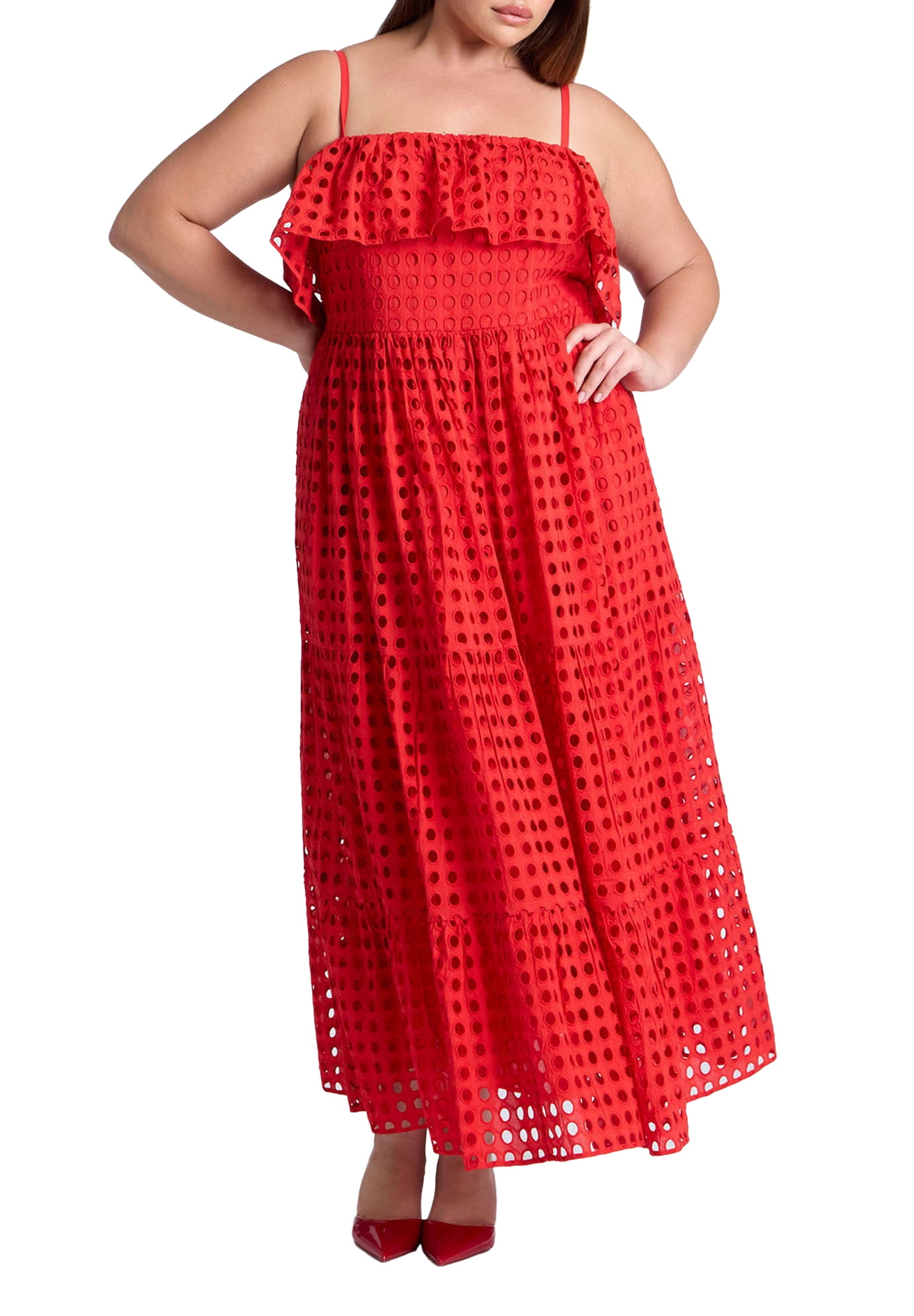 ELOQUII Women's Plus Size Ruffle Bodice Eyelet Maxi Dress - Walmart.com