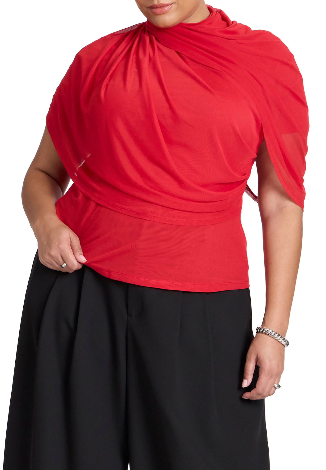 ELOQUII Women's Plus Size Sheer Wrap Drape Blouse - Walmart.com