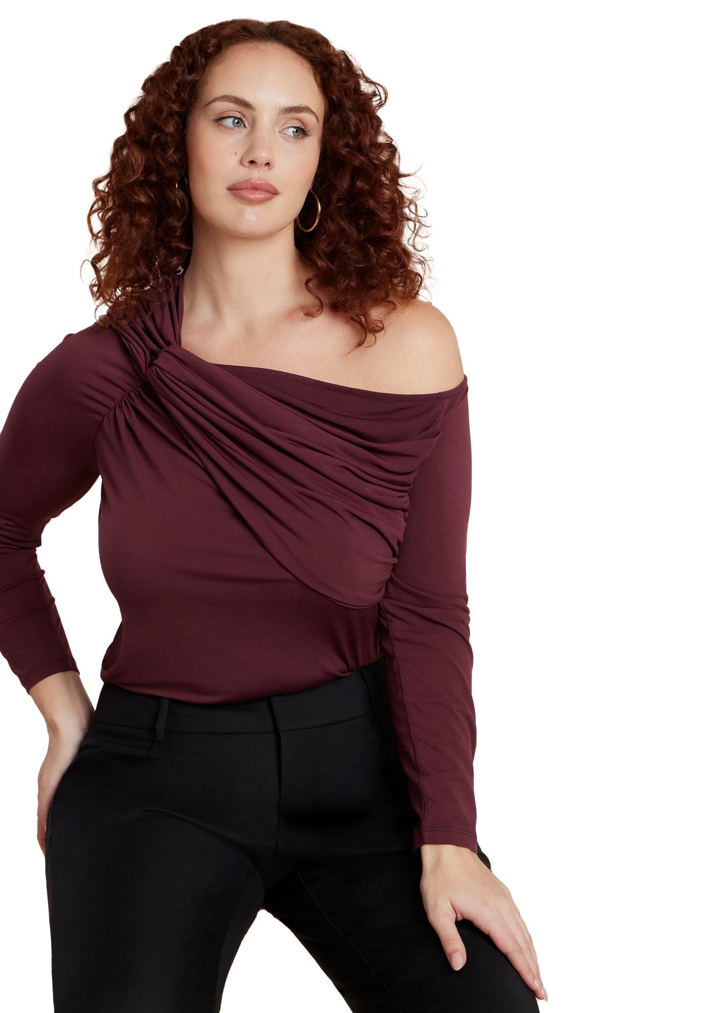 ELOQUII Women's Plus Size Shoulder-Twist Drape Top - Walmart.com