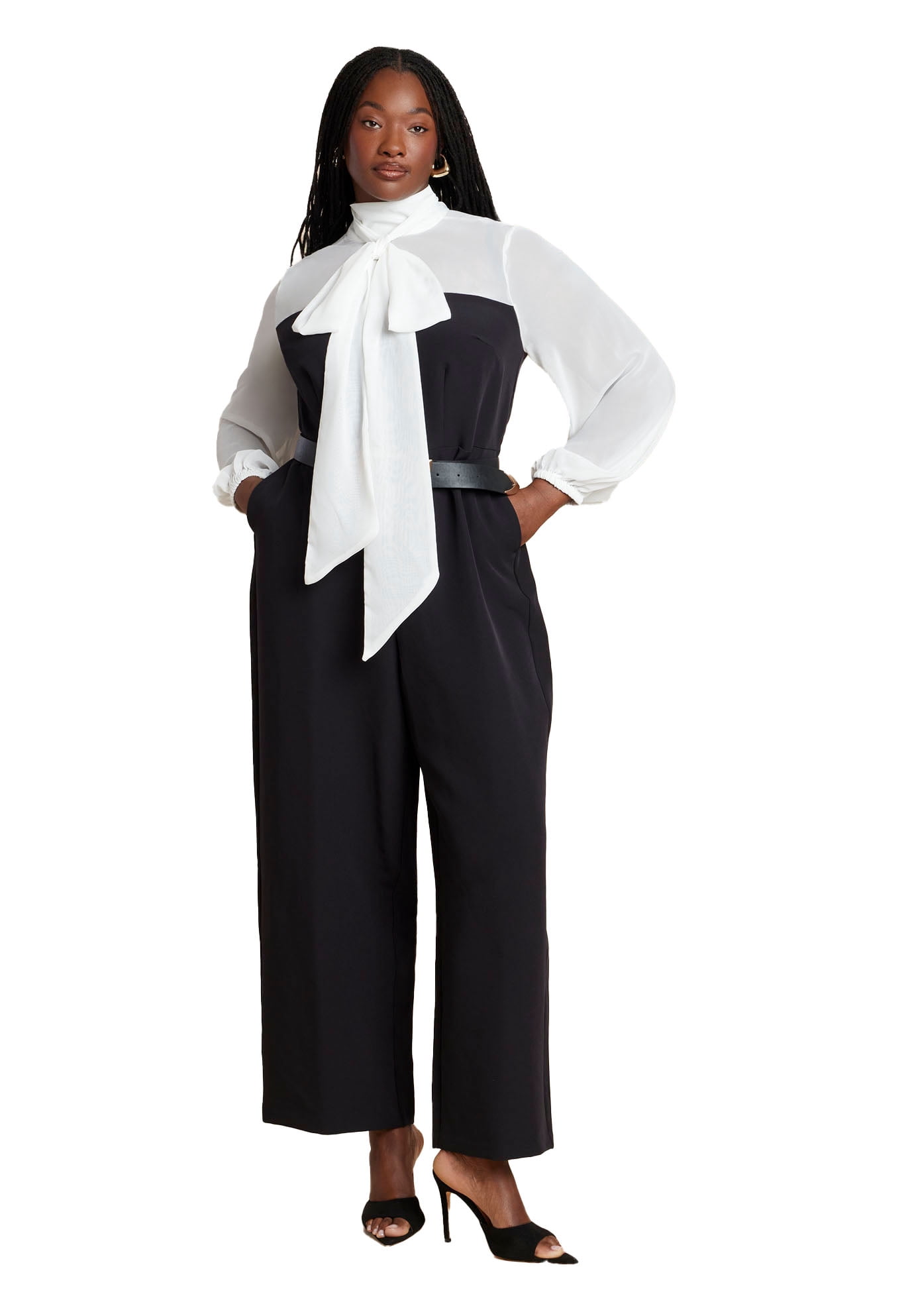 ELOQUII Women's Plus Size Twofer Tie Neck Jumpsuit - Walmart.com
