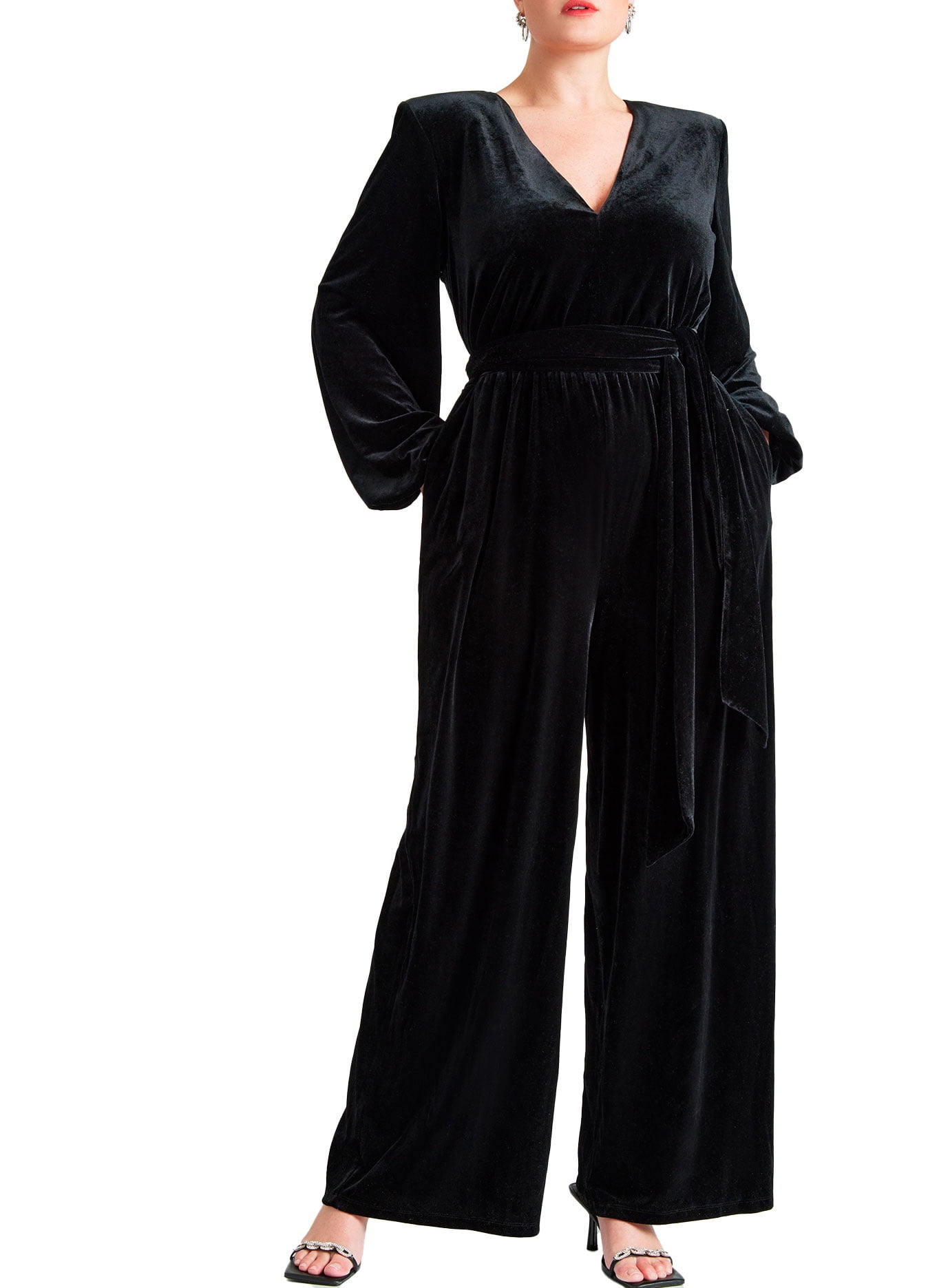 ELOQUII Women's Plus Size Velvet Wide Leg Jumpsuit - Walmart.com