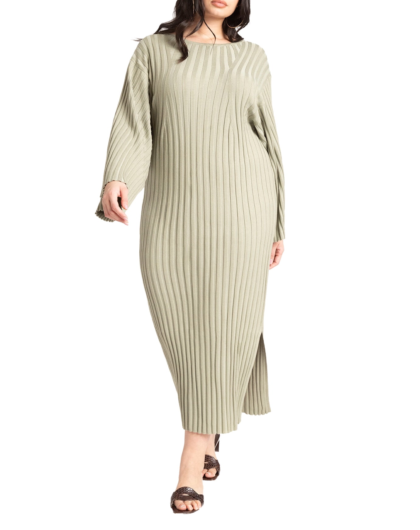 ELOQUII Women's Plus Size Wide Sleeve Maxi Sweater Dress - Walmart.com