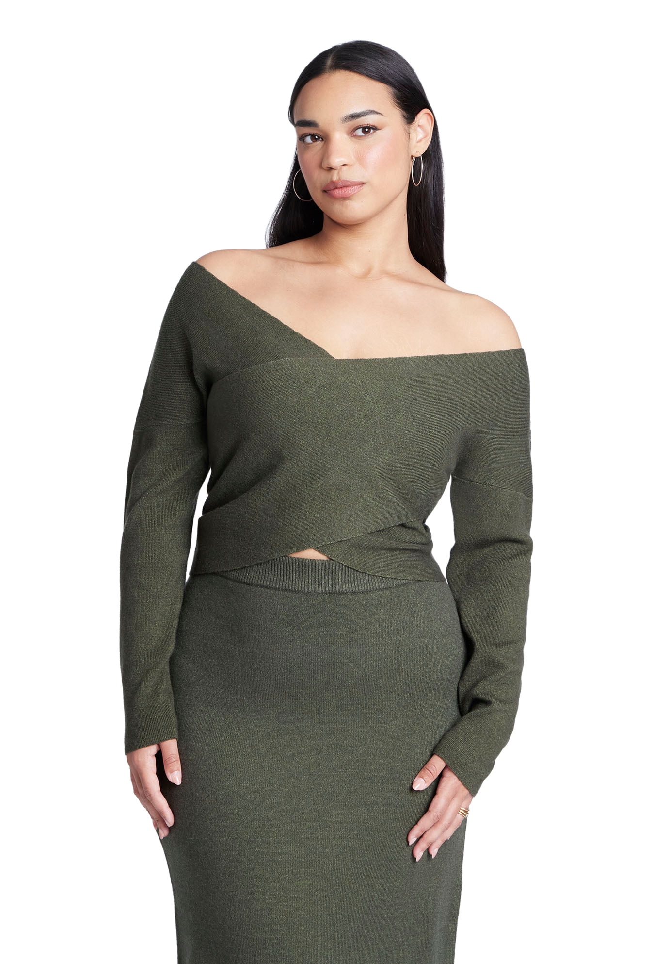 ELOQUII Women's Plus Size Wrap Front Cropped Sweater - Walmart.com