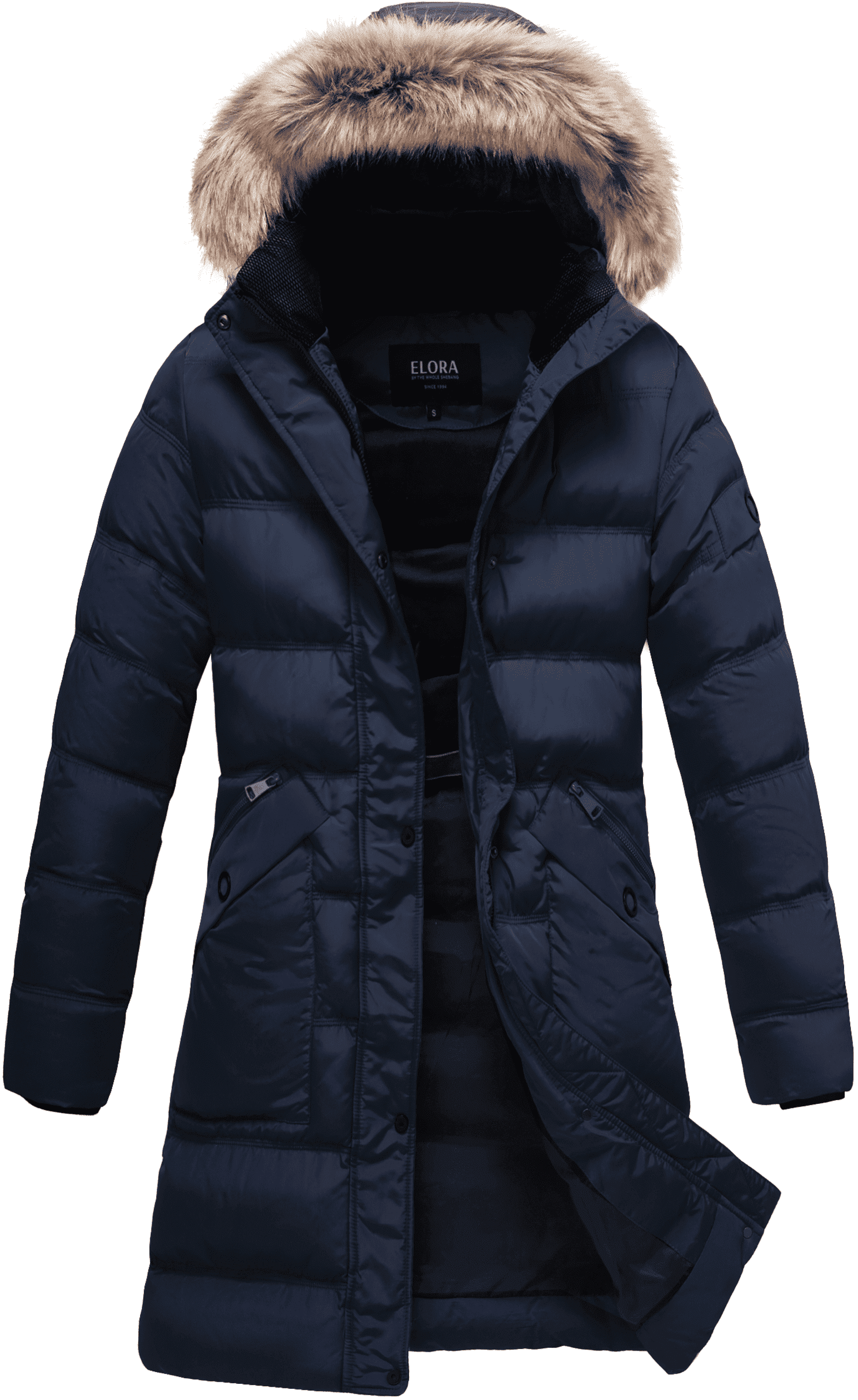 ELORA Women's Heavy Puffer Coat: Mid-Length, Cargo Pockets, Warm ...
