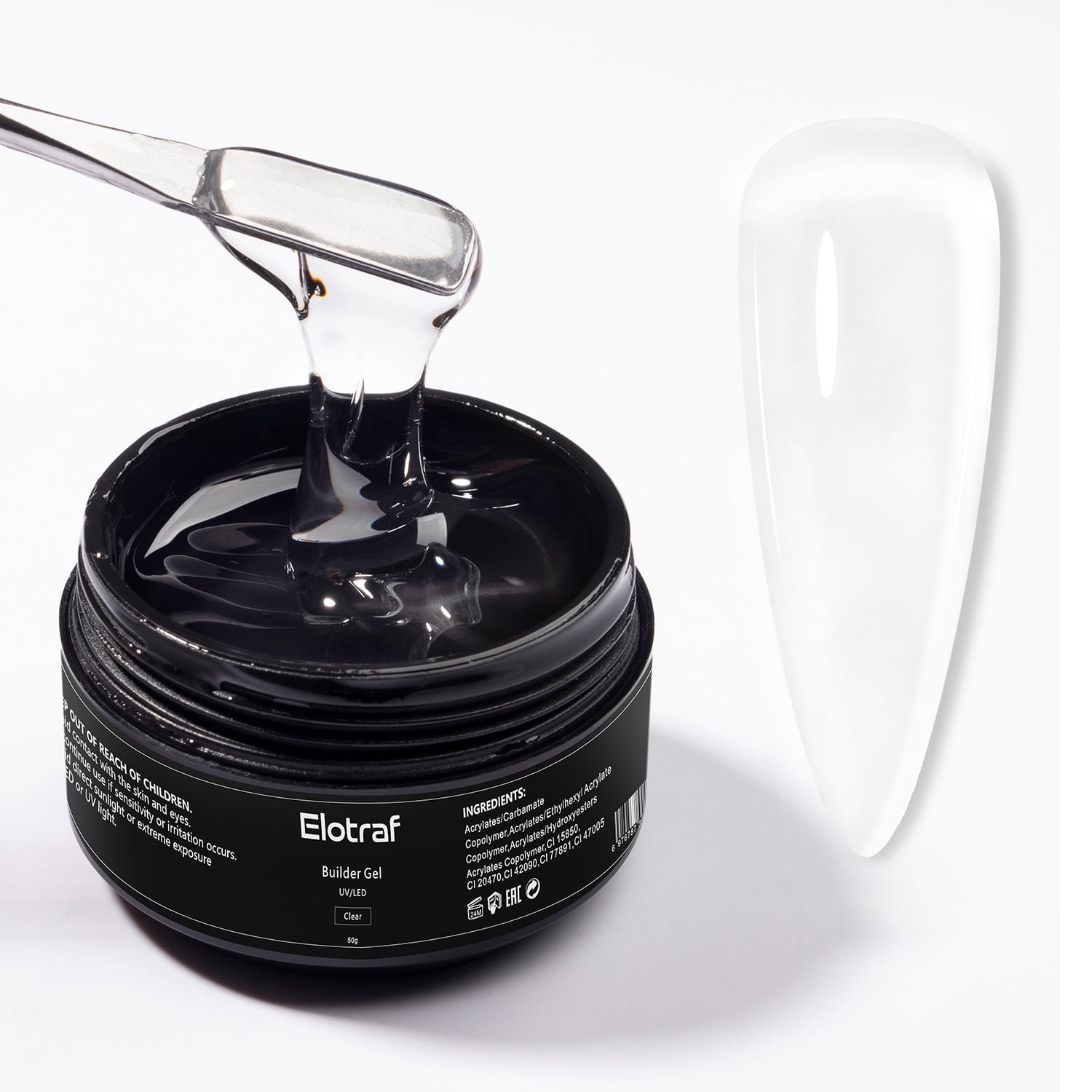 ELOTRAF Clear Builder Gel for Nails: UV/LED Hard Gel 50g Large Capacity ...