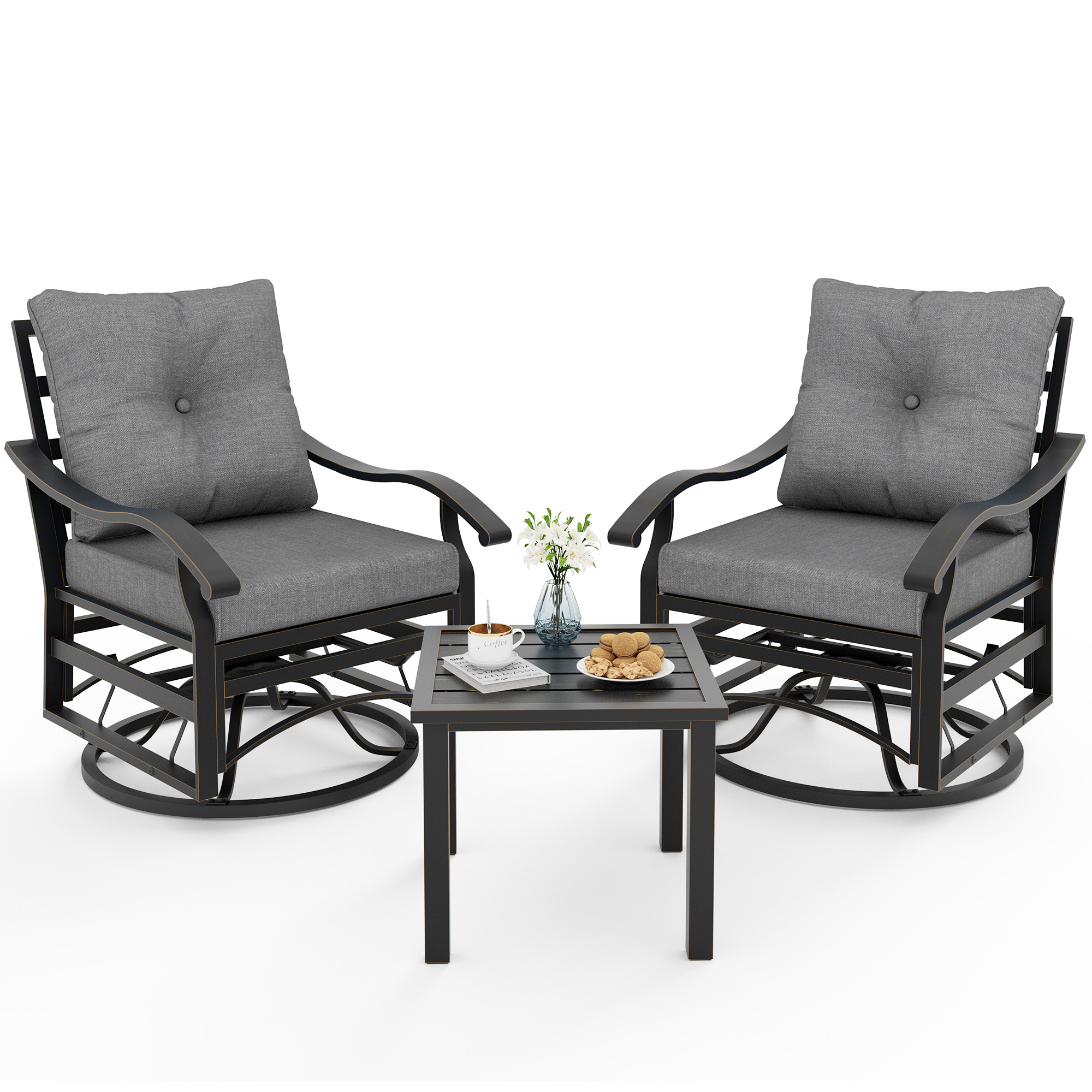 Sophia & William Outdoor 3pcs Rattan Swivel Rocking Chairs Patio ...