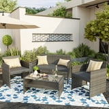 ELPOSUN 4-Piece Rattan Wicker Patio Furniture Set with Cushions and ...