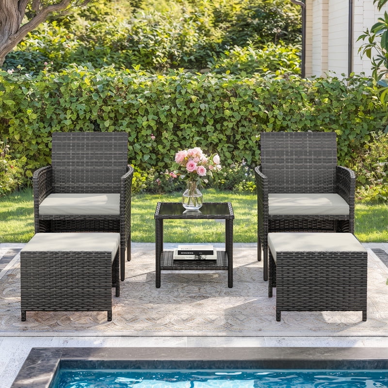 ELPOSUN 5-Piece Patio Furniture Set, Outdoor Patio Conversation Rattan ...