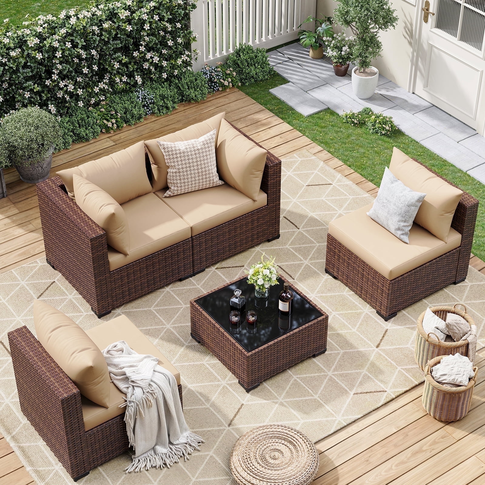 ELPOSUN 5-Piece All-Weather Outdoor Furniture Set with Waterproof Cover ...