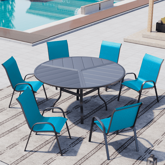 ELPOSUN 7-Piece Outdoor Patio Dining Set, 6 Textilene Chairs & Round ...