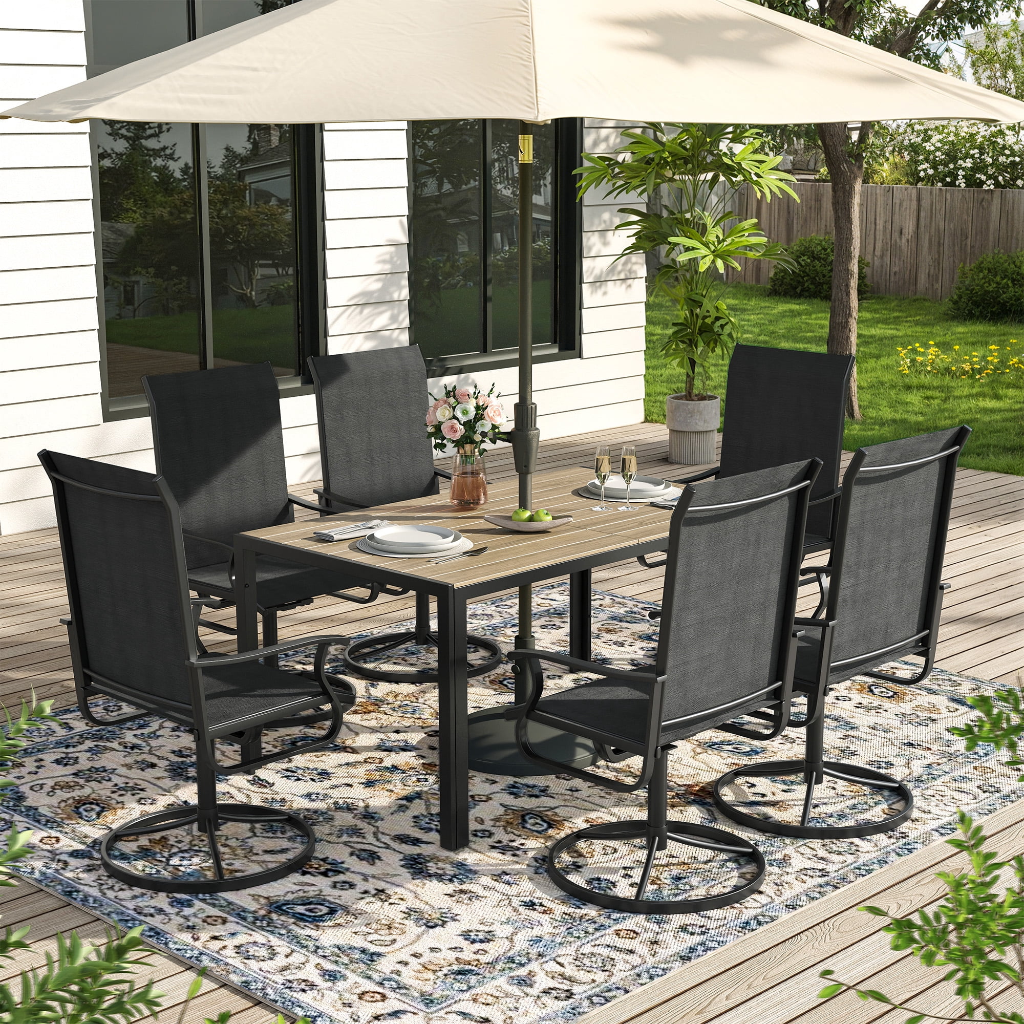 ELPOSUN 7 Piece Outdoor Patio Dining Set Swivel High Back Textilene ...