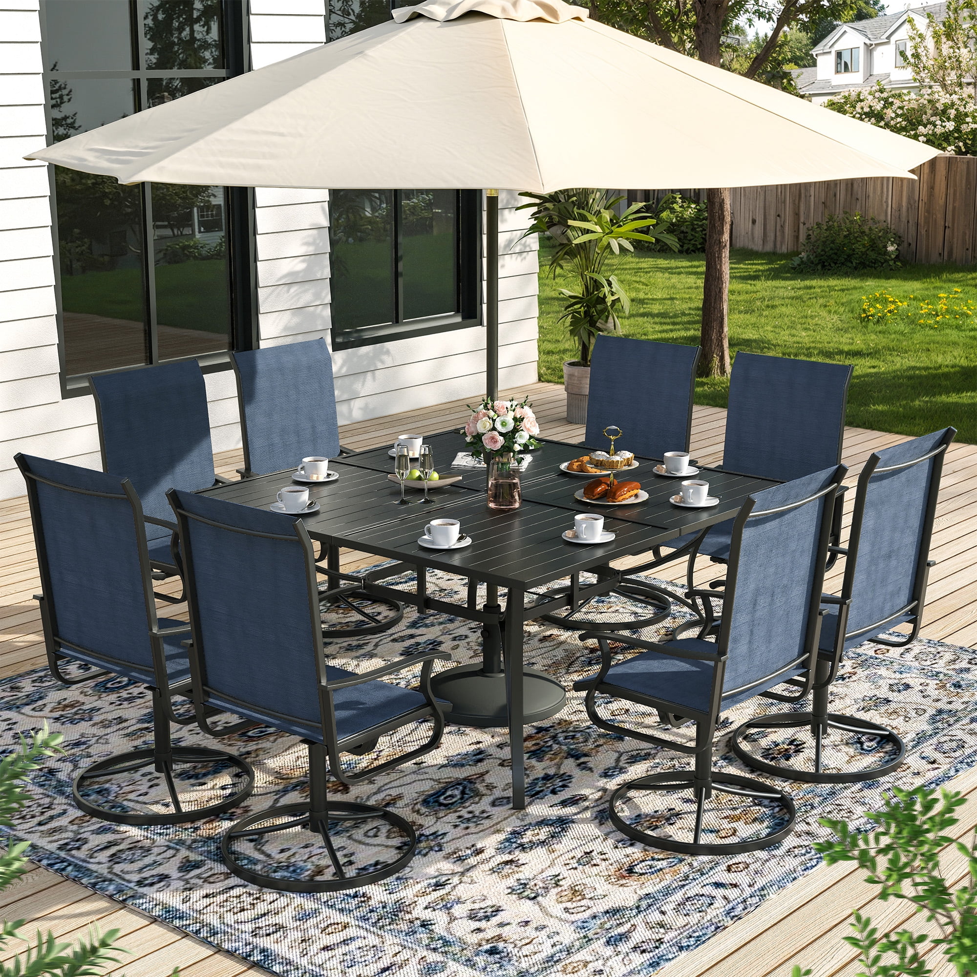 ELPOSUN 9 Piece Outdoor Patio Dining Set Swivel High Back Textilene ...