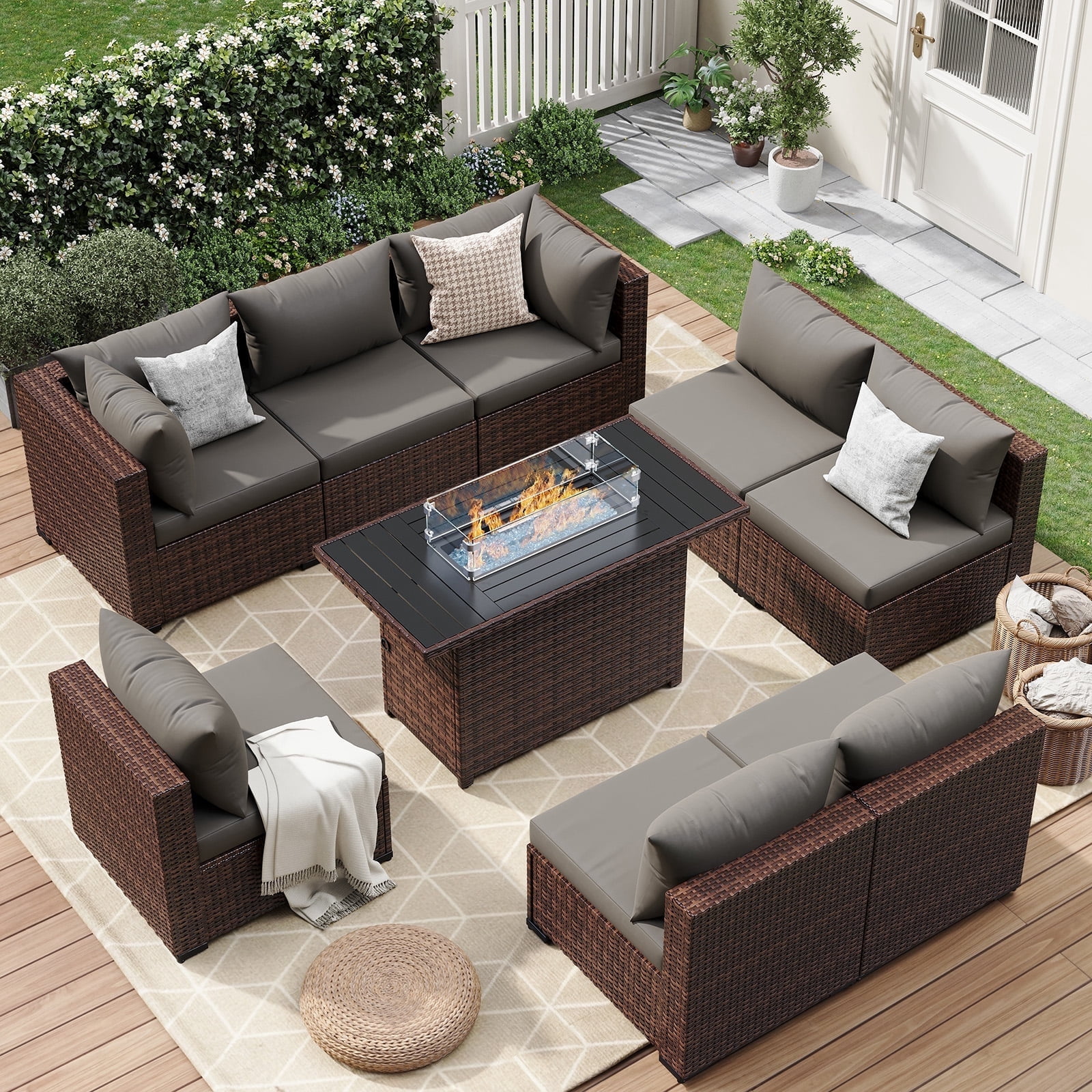 ELPOSUN 9 Pieces Patio Furniture Set All Weather Outdoor Sectional Sofa ...